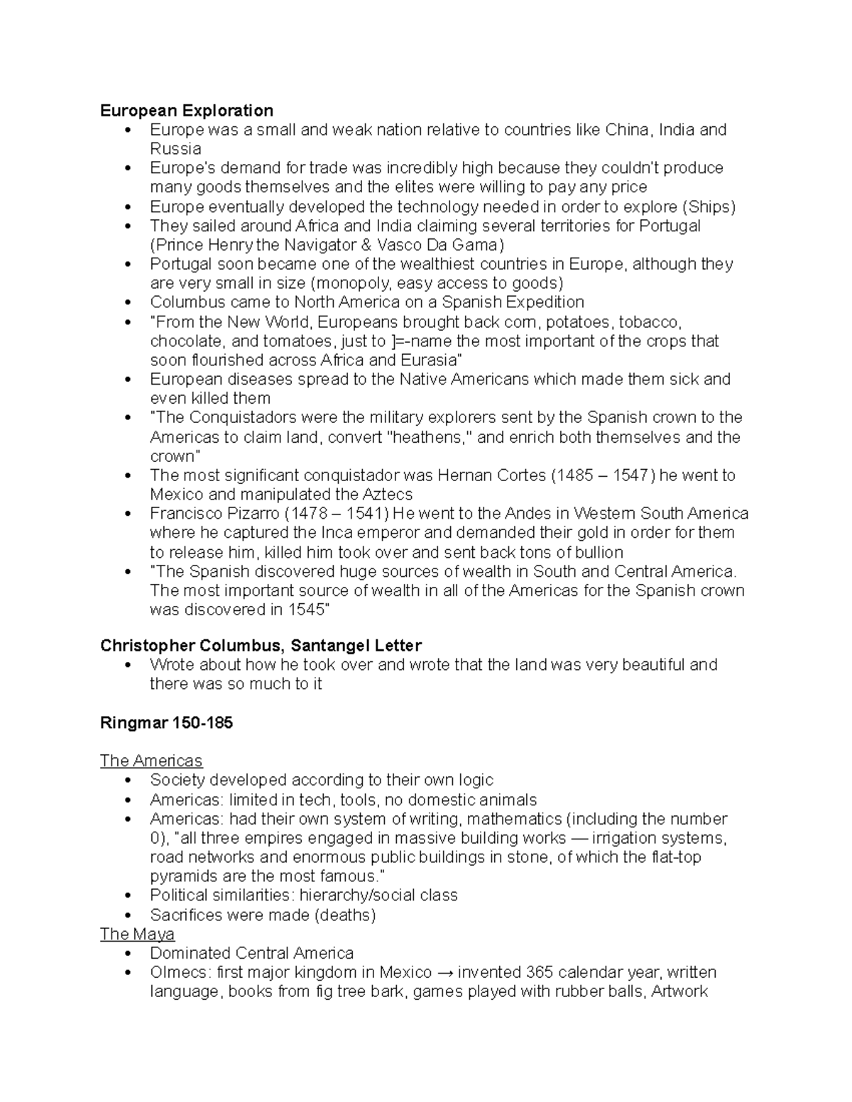 111 reading notes - European Exploration Europe was a small and weak ...