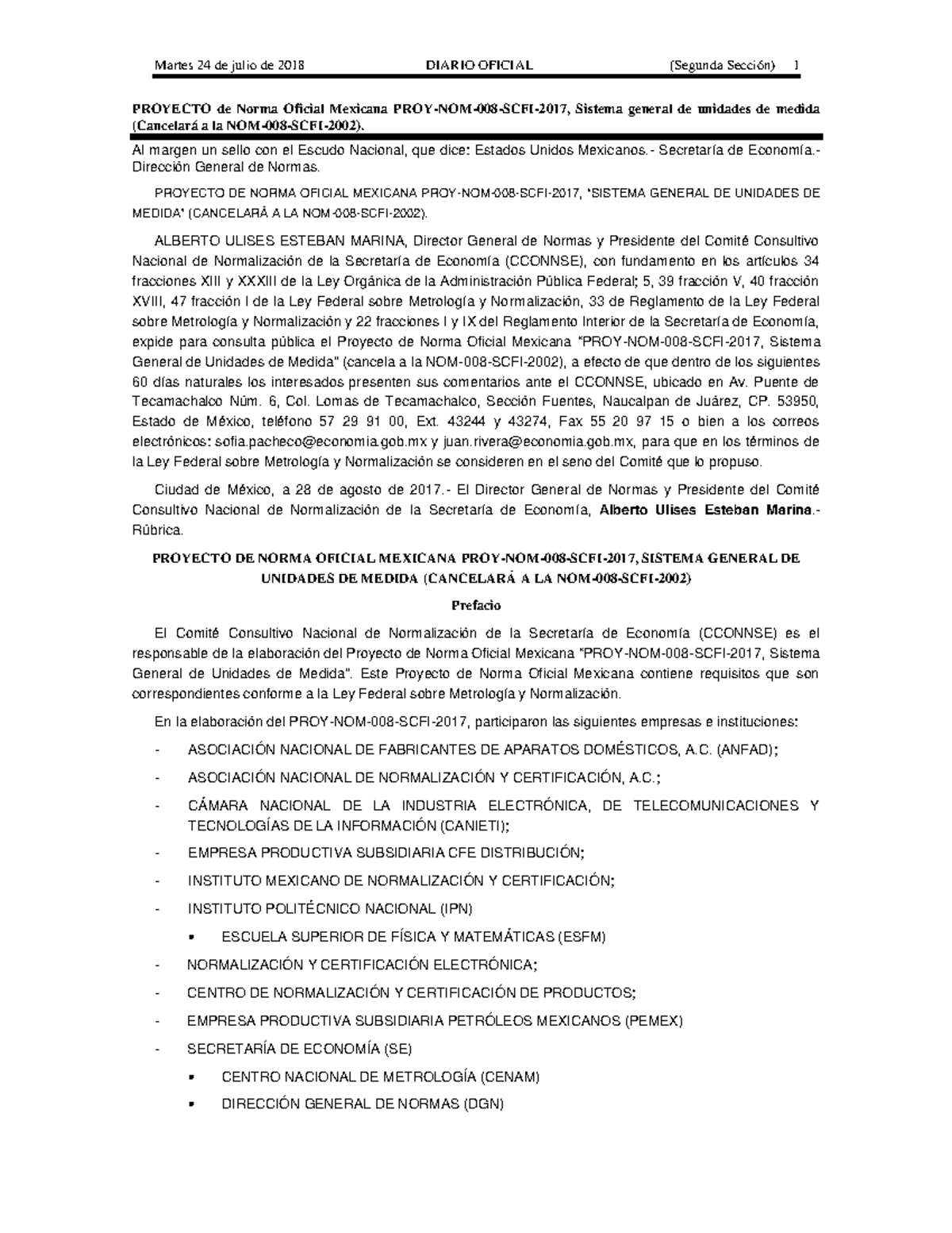NOM 008 SCFI 2017 - NORMA - PROYECTO de Norma Oficial Mexicana PROY-NOM ...
