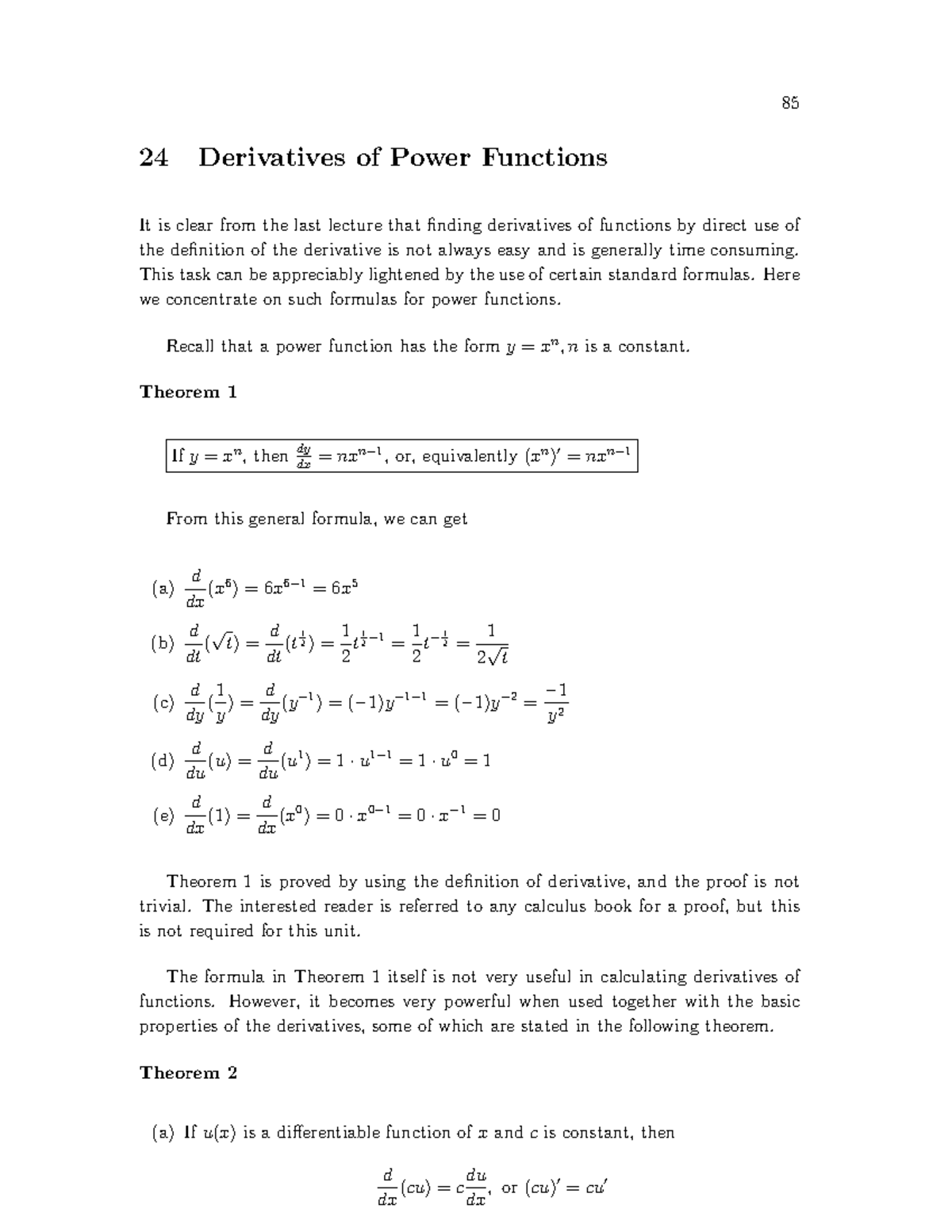 MATH120 Lecture Notes 24 - Derivatives of power functions - 85 24 ...