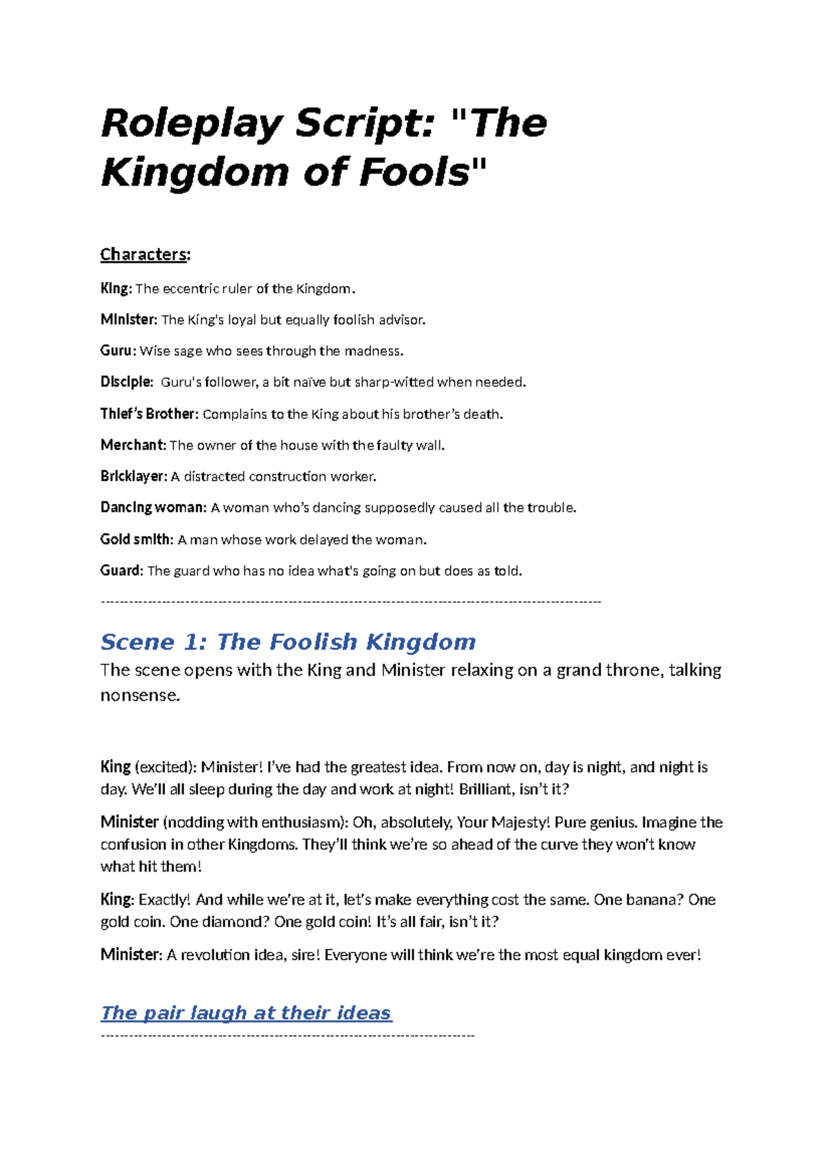 A kingdom of fools - a roleplay script - Roleplay Script: "The Kingdom ...
