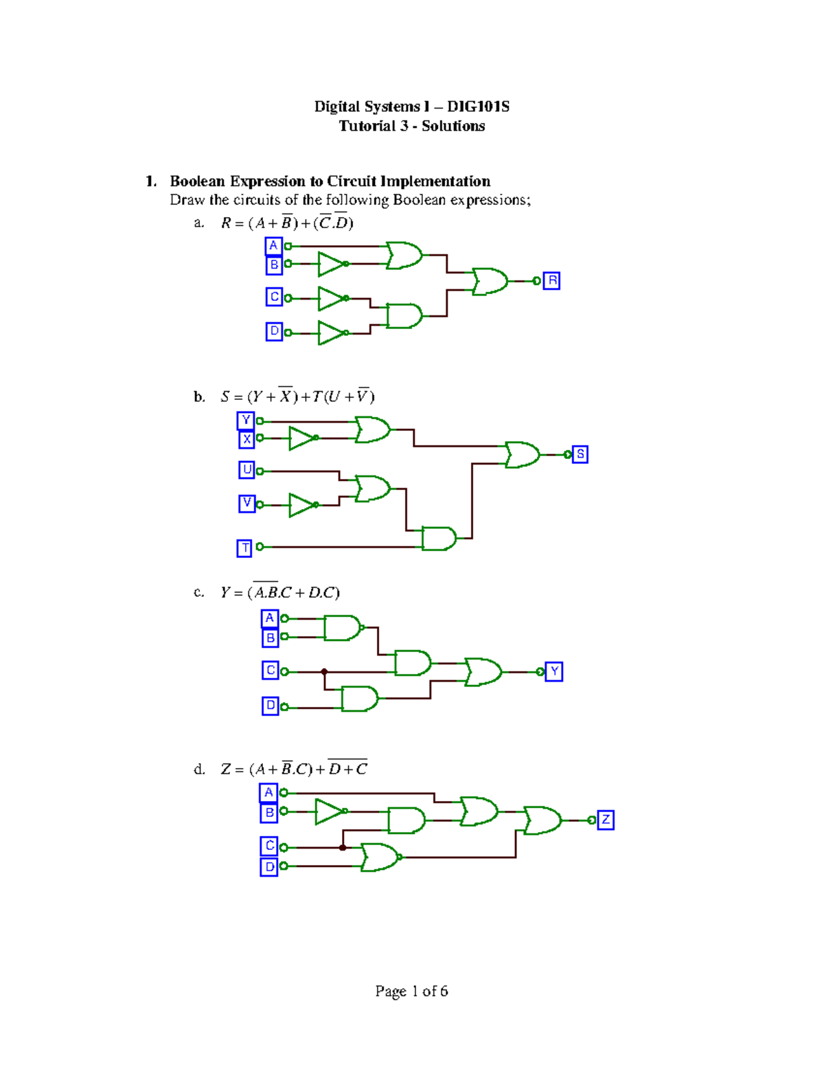 Tutorial 3 Solutions - Digital Systems 1 - Digital Systems I – DIG101S ...