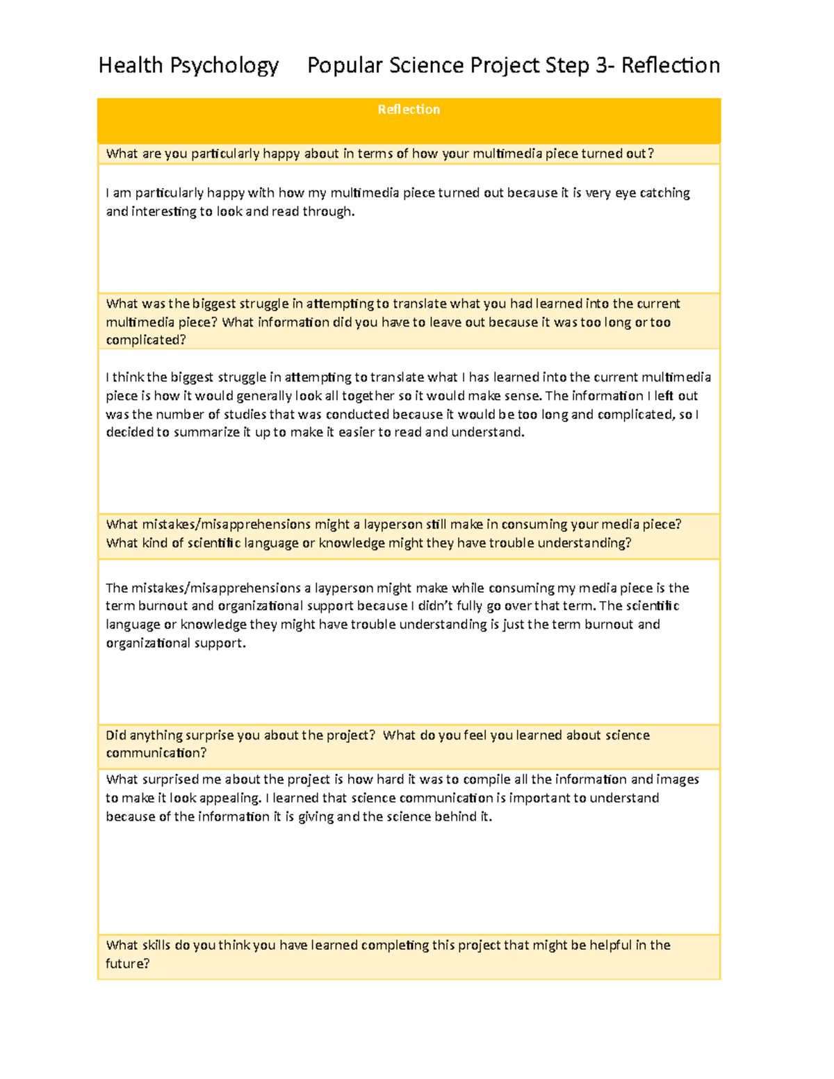 FA21 PSY383 Health Psychology Popular Science Project Step 3 Reflection ...