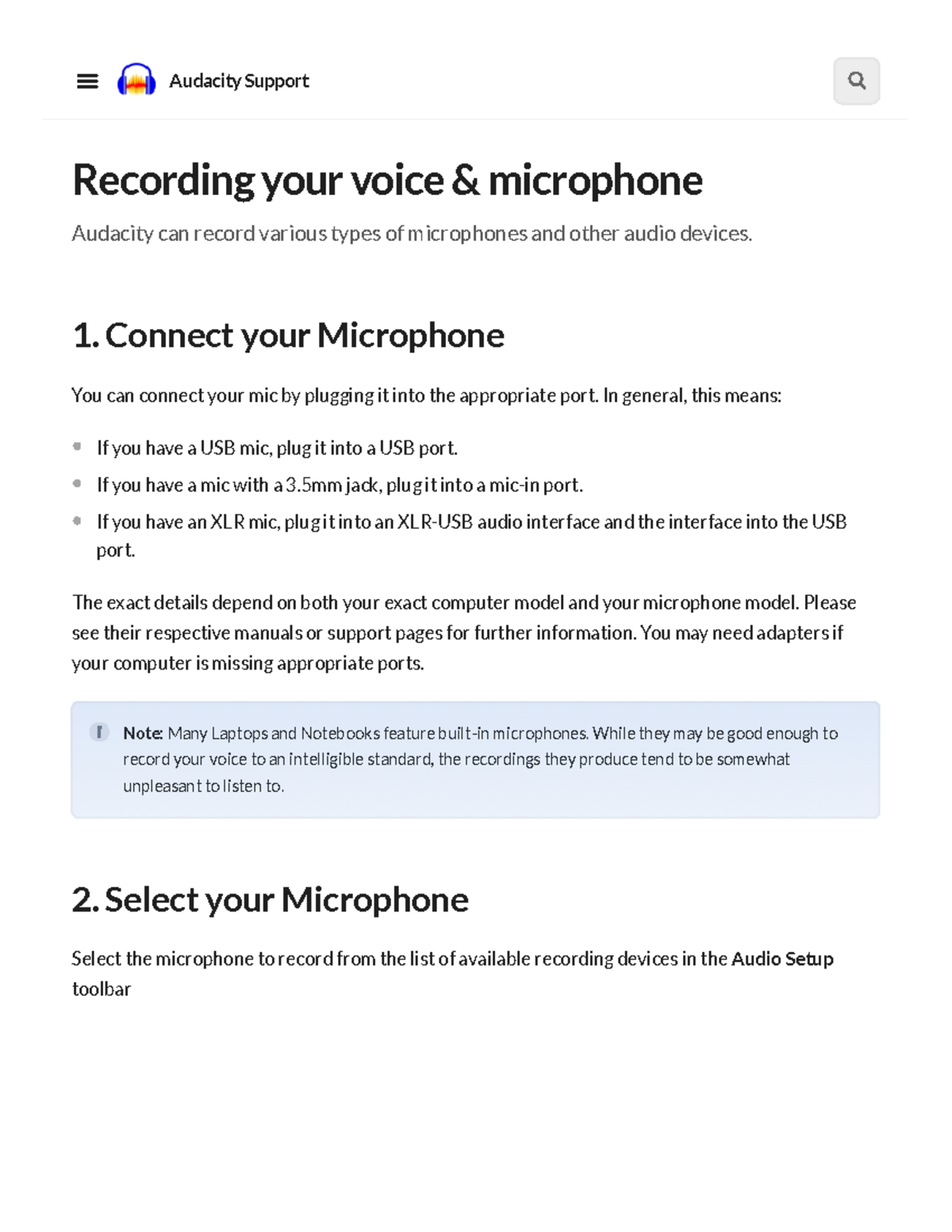 Recording your voice & microphone Audacity Support - Recording your ...
