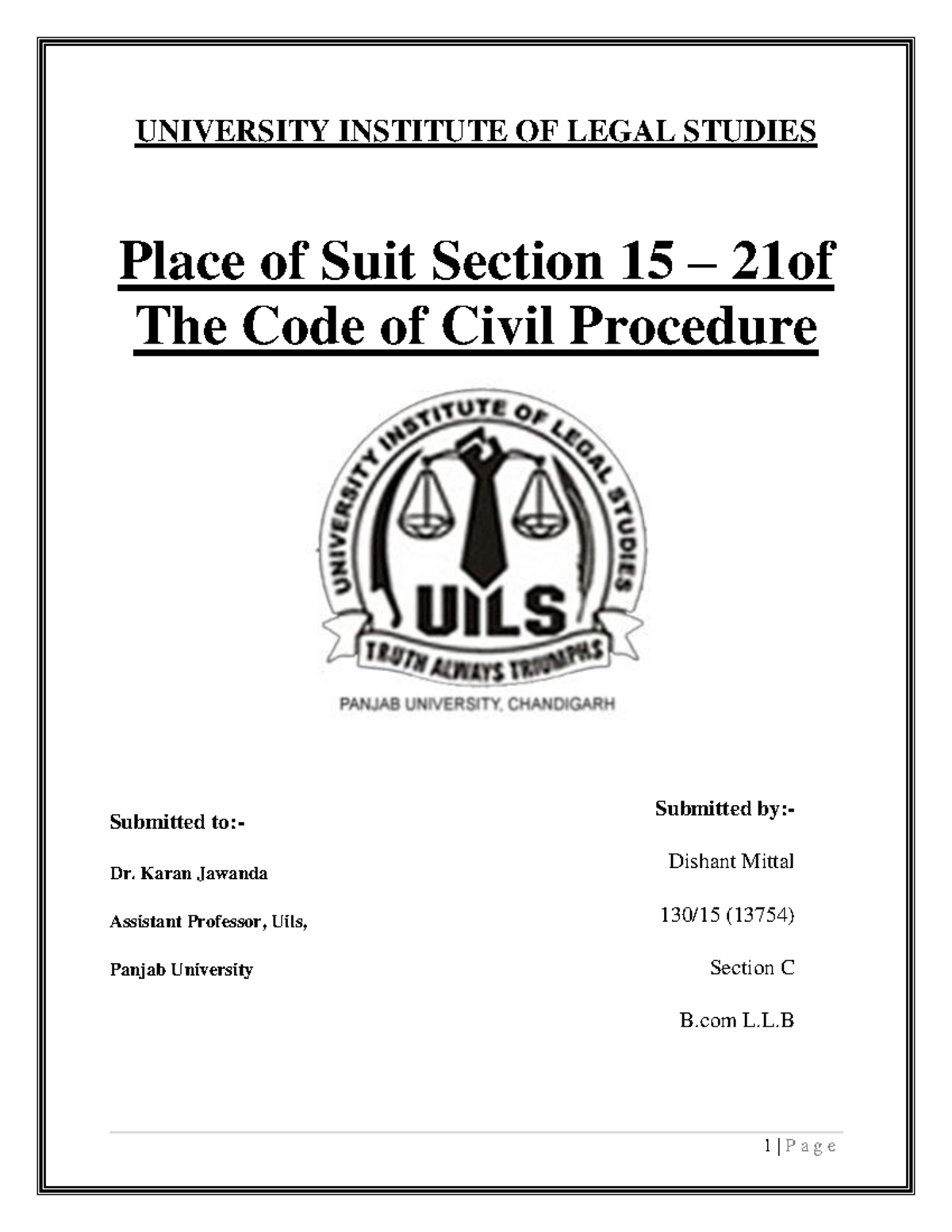 392819266-Cpc - legal notes - UNIVERSITY INSTITUTE OF LEGAL STUDIES ...