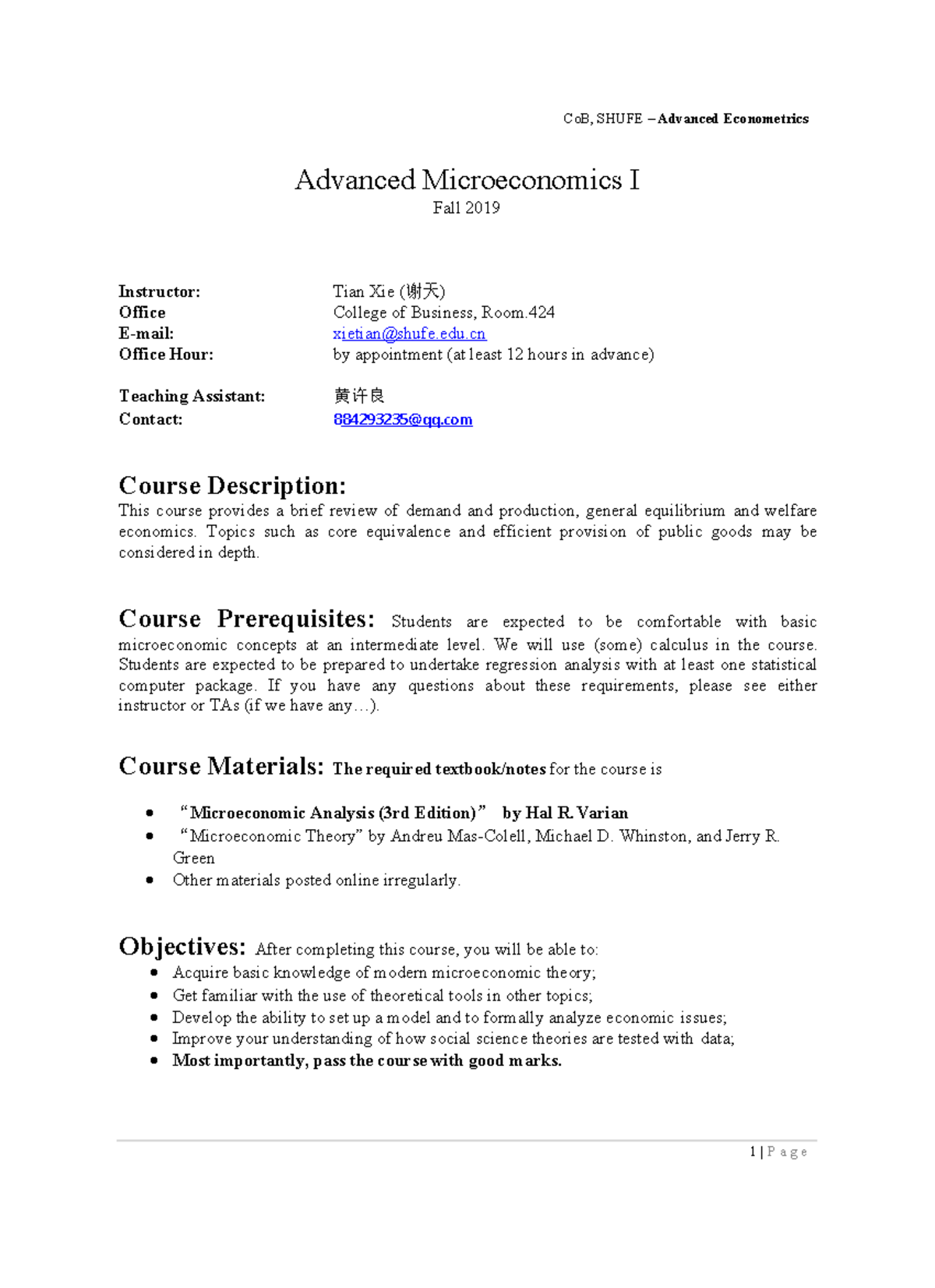 Course outline - Warning: TT: undefined function: 3 Advanced Microeconomics I Fall 2019 ...