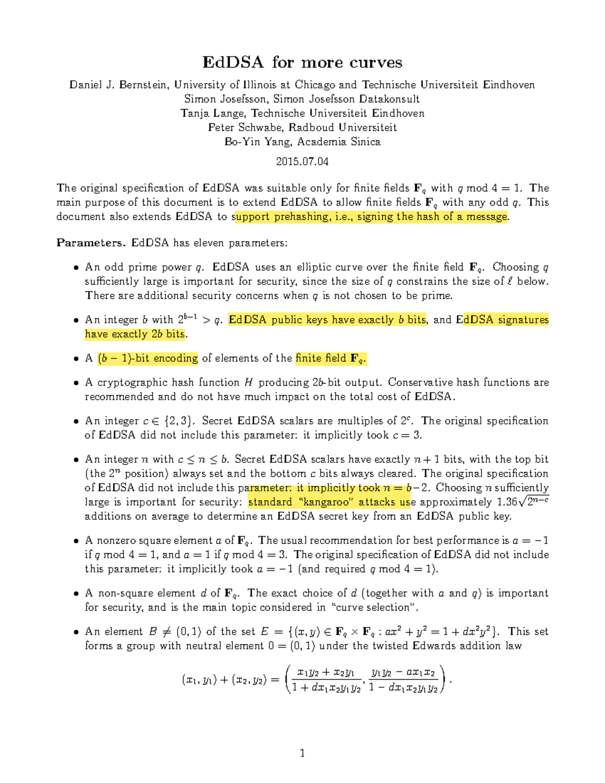 Eddsa-2015 0704 - EdDSA for more curves Daniel J. Bernstein, University ...