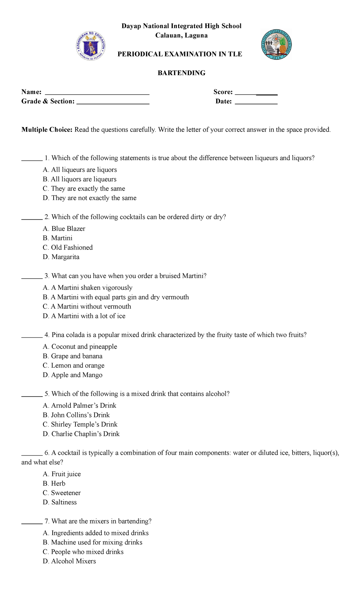 G4-TEST Paper - test - Dayap National Integrated High School Calauan ...