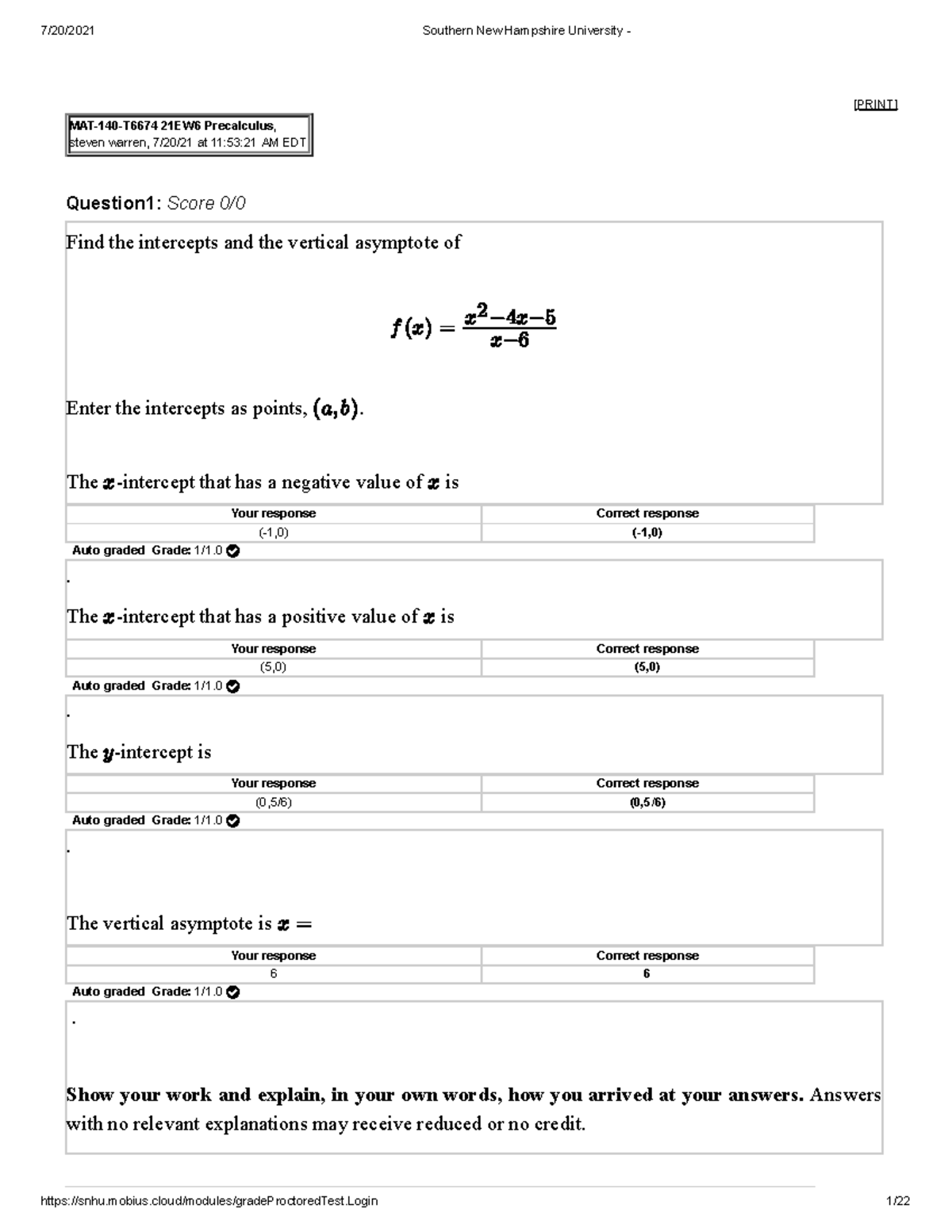 Southern New Hampshire University 4 3 Exam 1 - [PRINT] MAT-140-T6674 ...