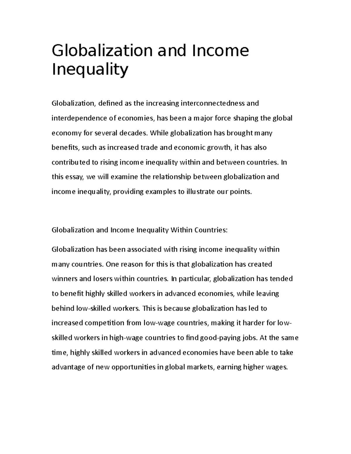 Globalization and Income Inequality - Globalization and Income ...