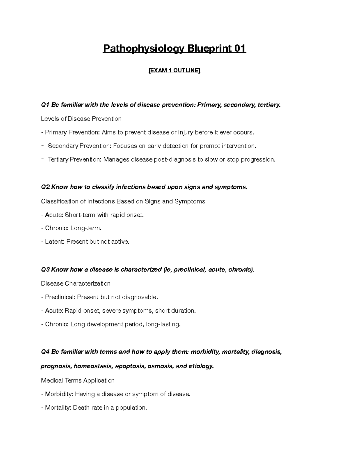 Pathophysiology RNExam 1 blueprint - Pathophysiology Blueprint 01 [EXAM ...