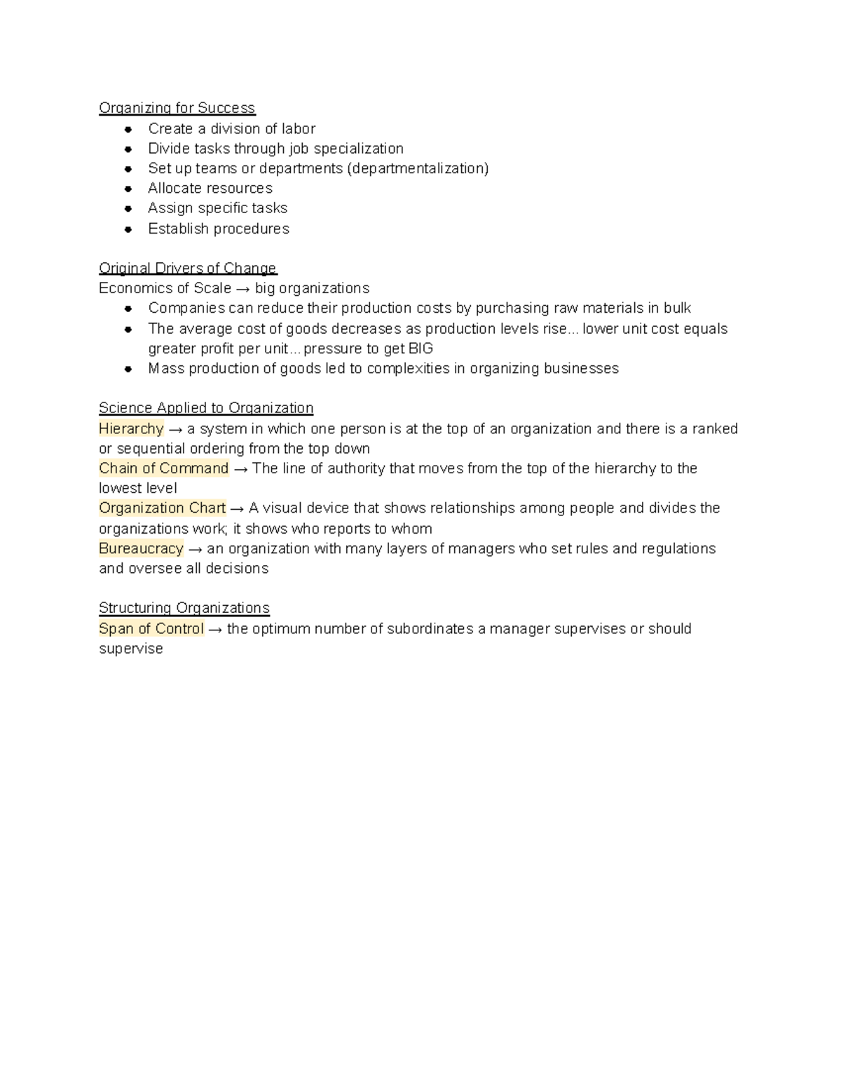 Notes 11 7-2 - Organizing for Success Create a division of labor Divide ...