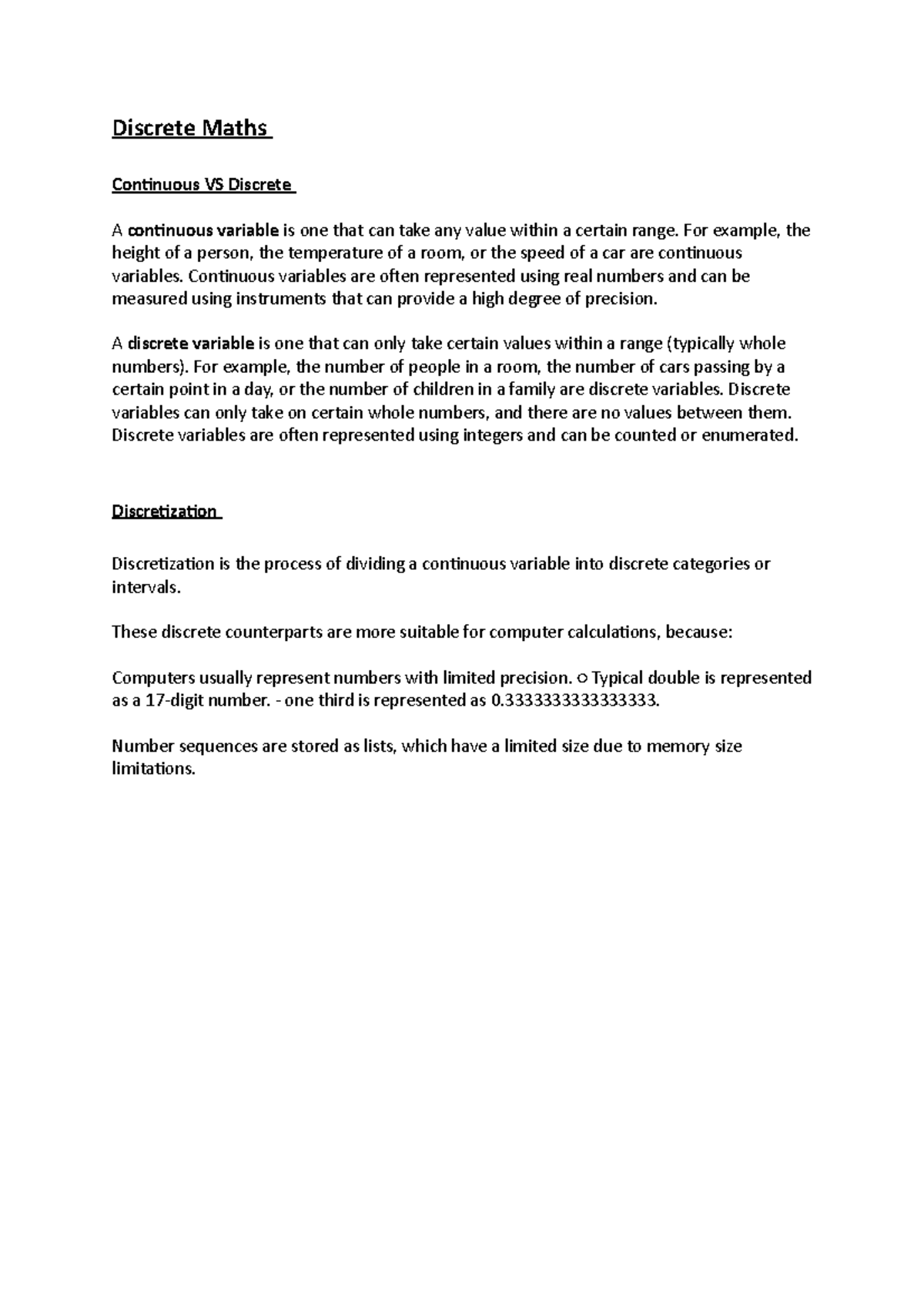 Discrete Maths Brunel First Year Cs Notes Discrete Maths Continuous Vs Discrete A Continuous