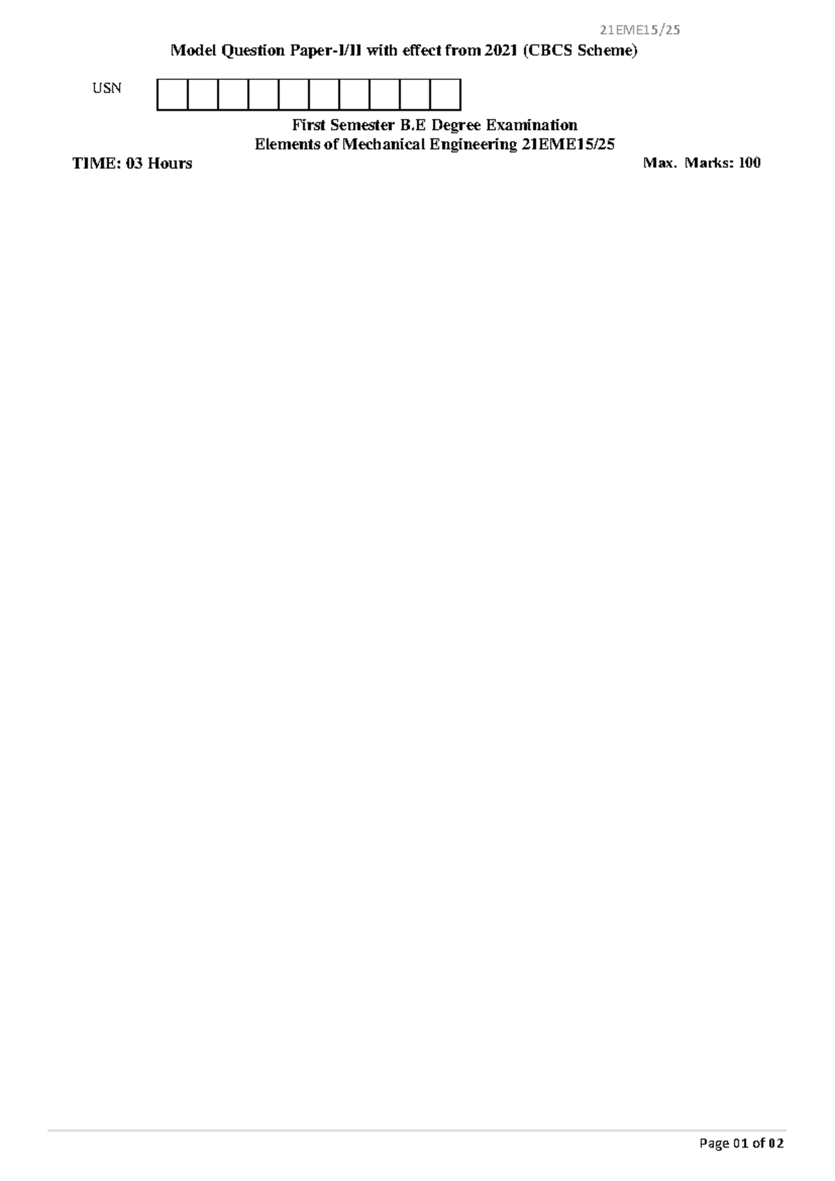 Solution - 21EME25set2 - Model Question Paper-I/II with effect from ...