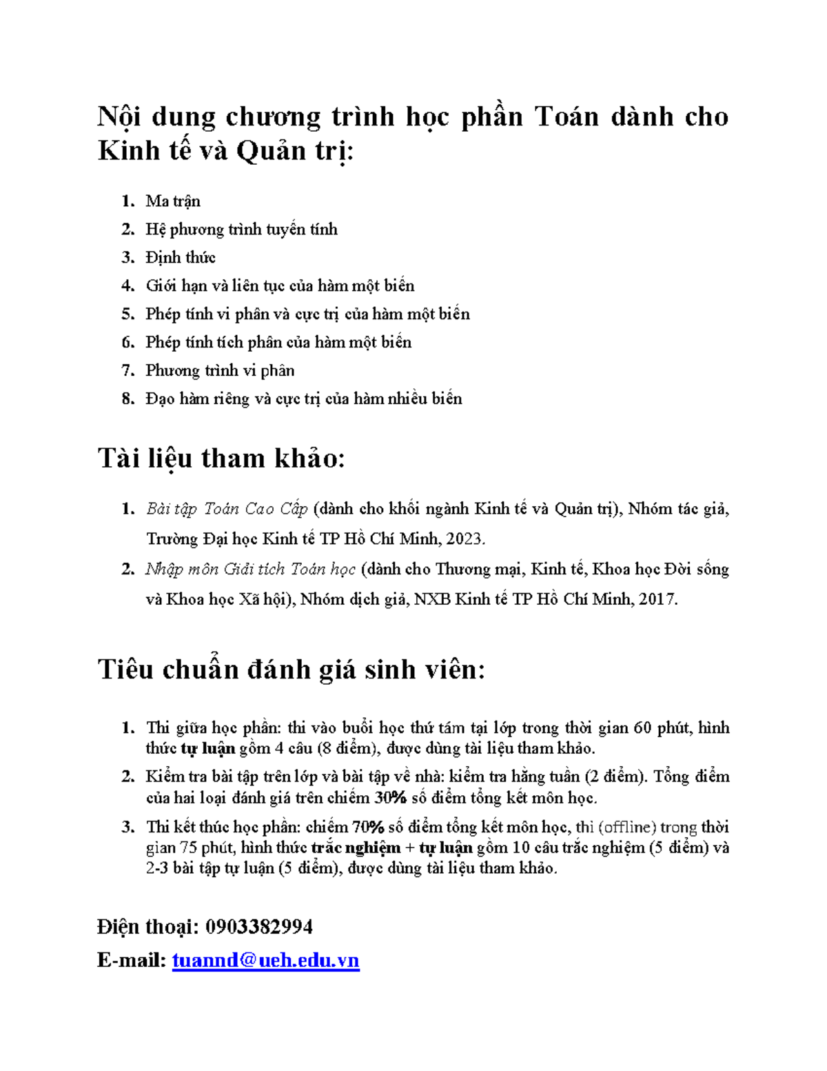 Ma trận ( toán kinh tế ) - hhhhv - Nội dung chương trình học phần Toán ...