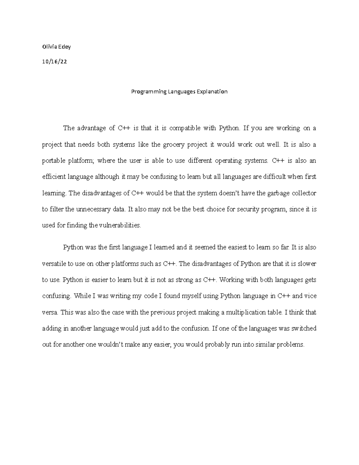 Programming Languages Explanation - CS210 - SNHU - Studocu