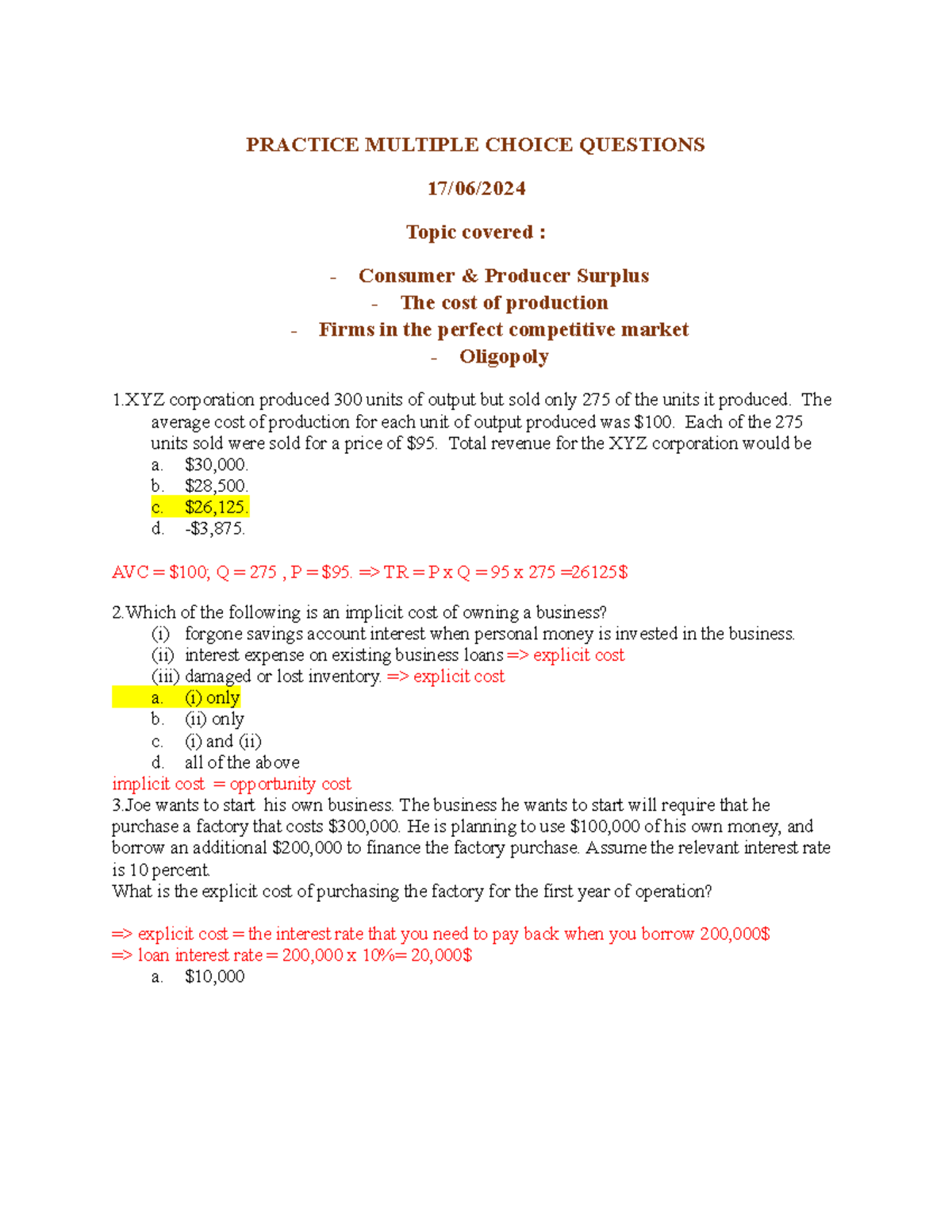 Micro Practice Multiple Choice Questions - PRACTICE MULTIPLE CHOICE ...