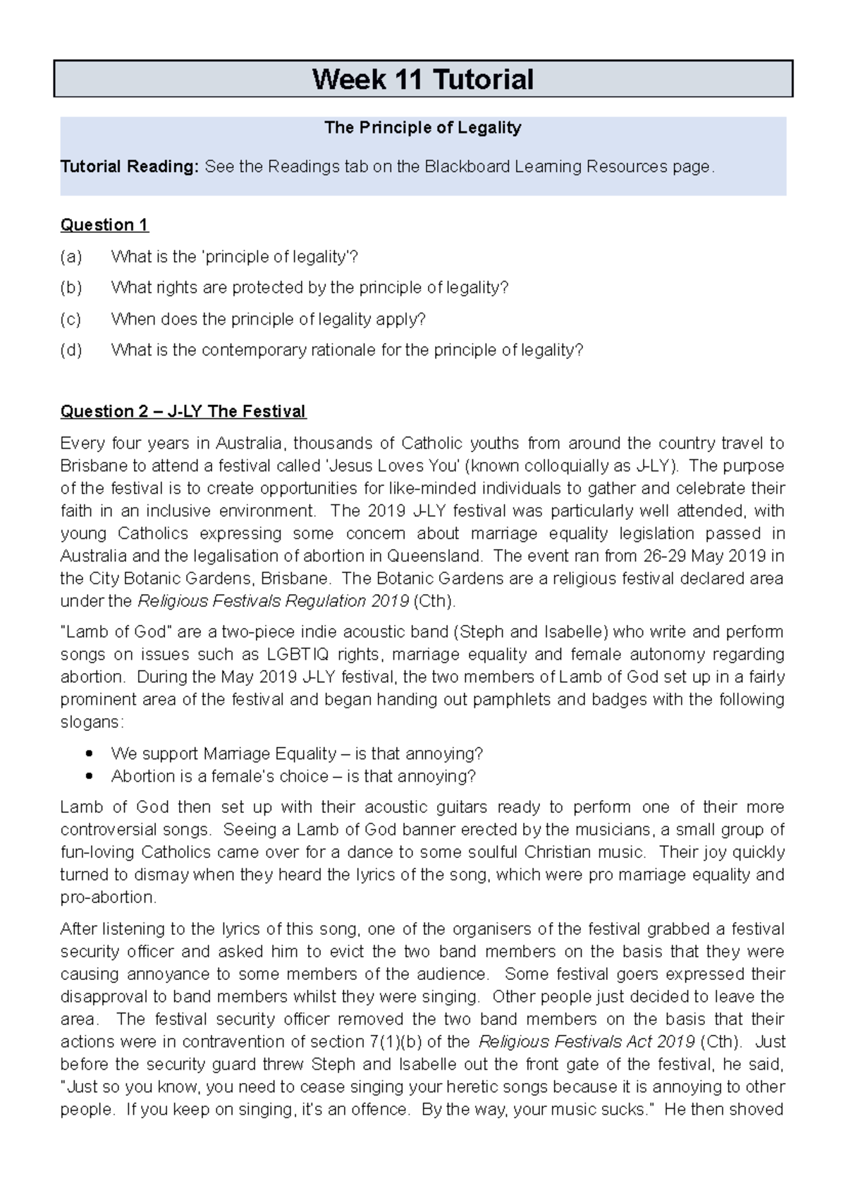 Week 11 Tutorial 8 (Complete) - Week 11 Tutorial The Principle of ...