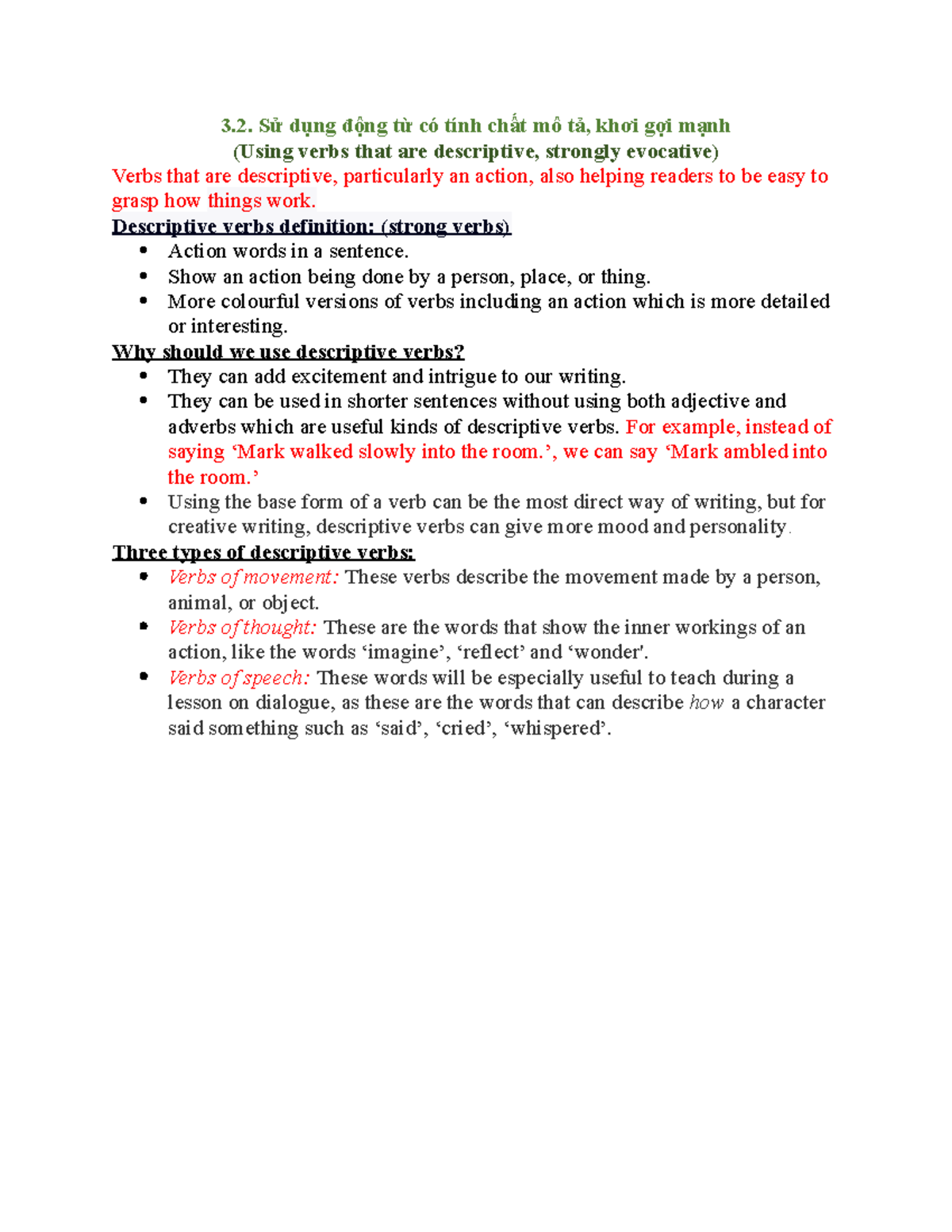 Descriptive verbs - Sử dụng động từ có tính chất mô tả, khơi gợi mạnh ...