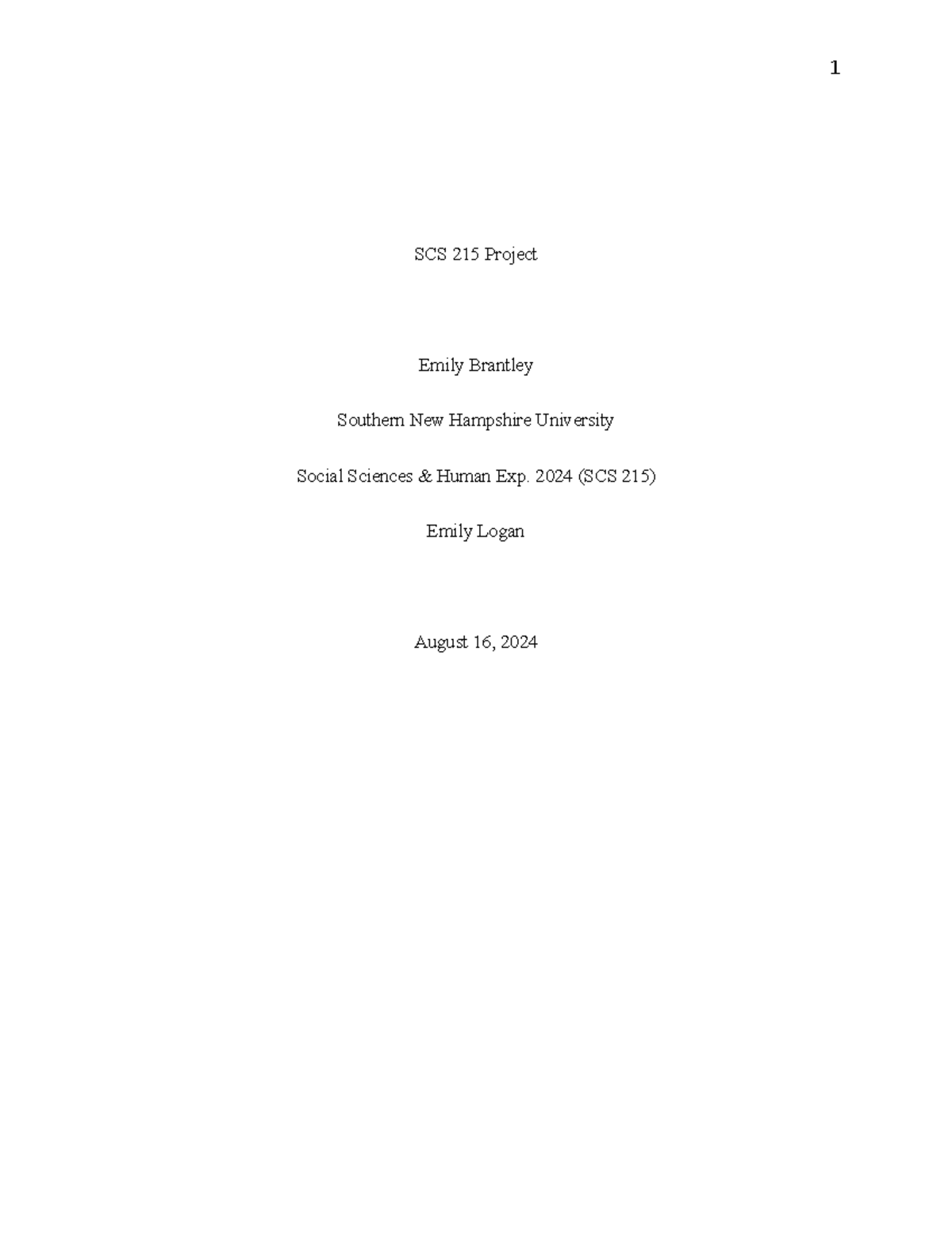 SCS 215 Project - SCS 215 Project Emily Brantley Southern New Hampshire ...