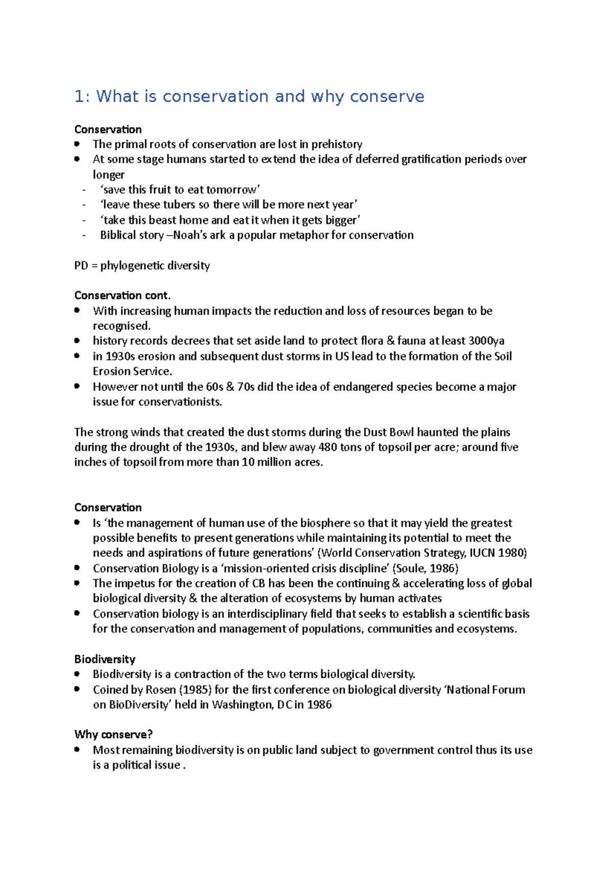 Cons B Lecture notes - 1: What is conservation and why conserve ...