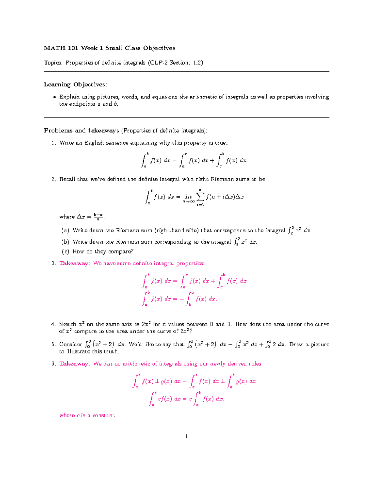 Week1 Small Class Learning Objectives - MATH 101 Week 1 Small Class ...