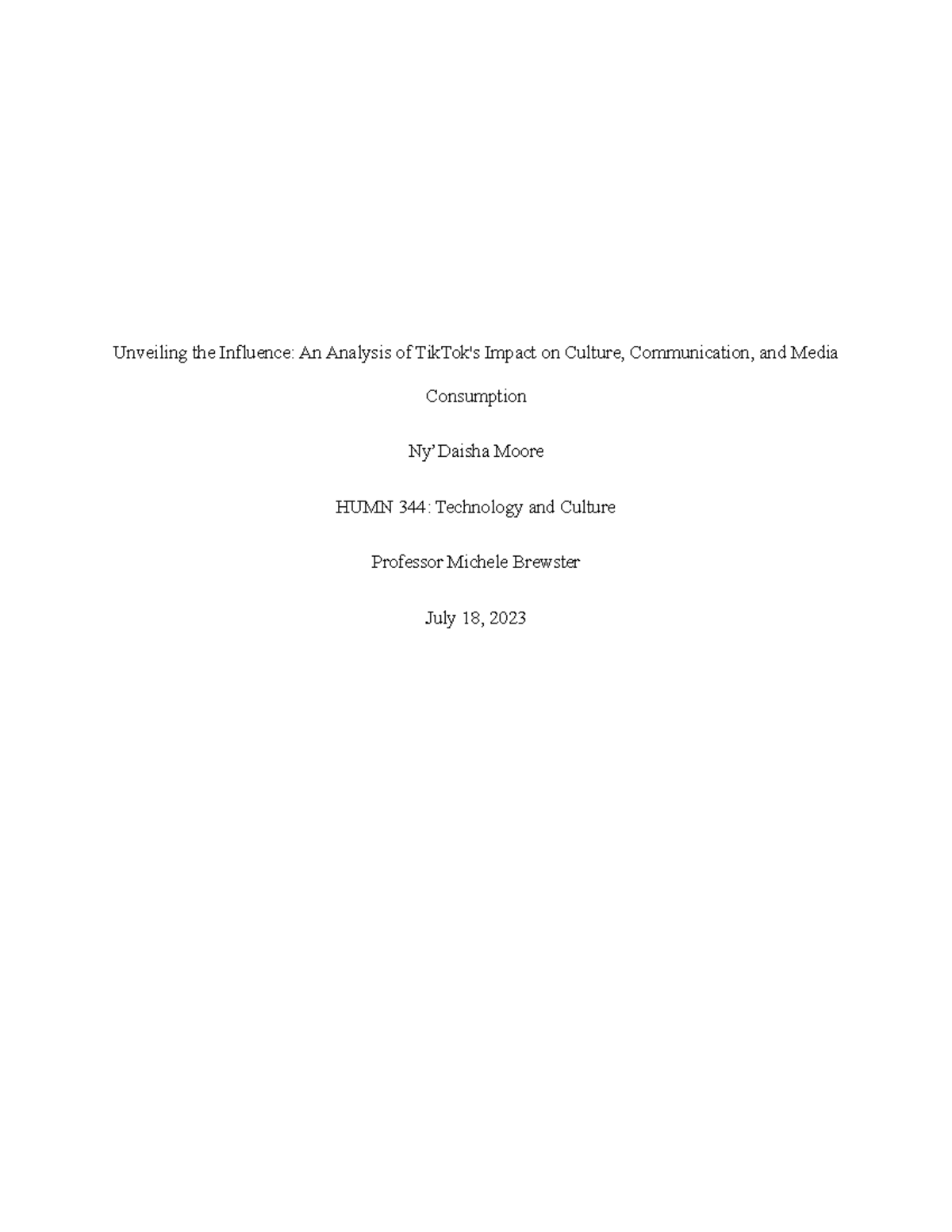 Tik Tok Analysis Paper - Project - HUMN 344 - UMGC - Studocu