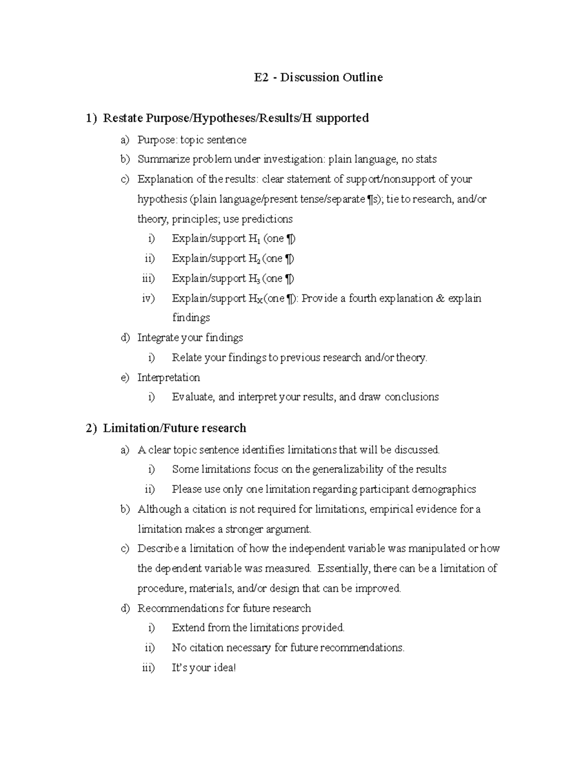 E2 Discussion Section Outline - E2 - Discussion Outline 1) Restate ...
