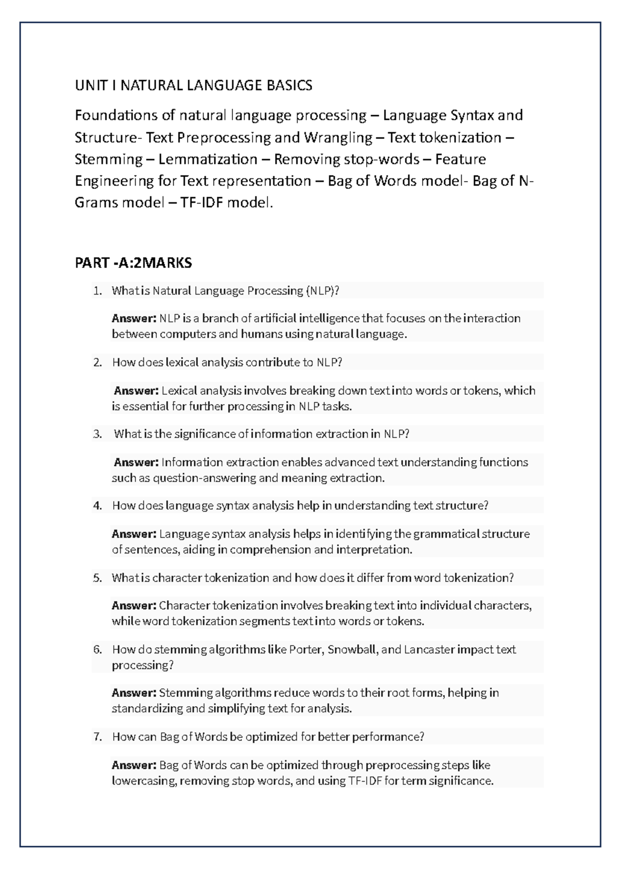 UNIT I Natural Language Basics - UNIT I NATURAL LANGUAGE BASICS Foundations of natural language ...