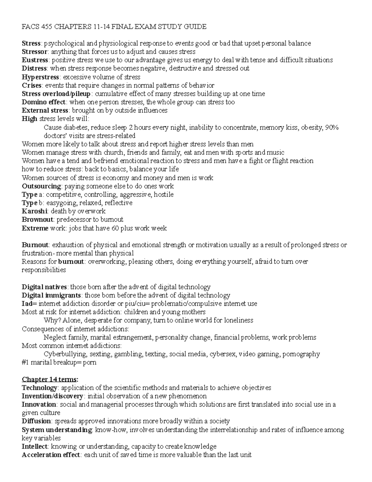 FACS 455 final study guide - FACS 455 CHAPTERS 11-14 FINAL EXAM STUDY ...