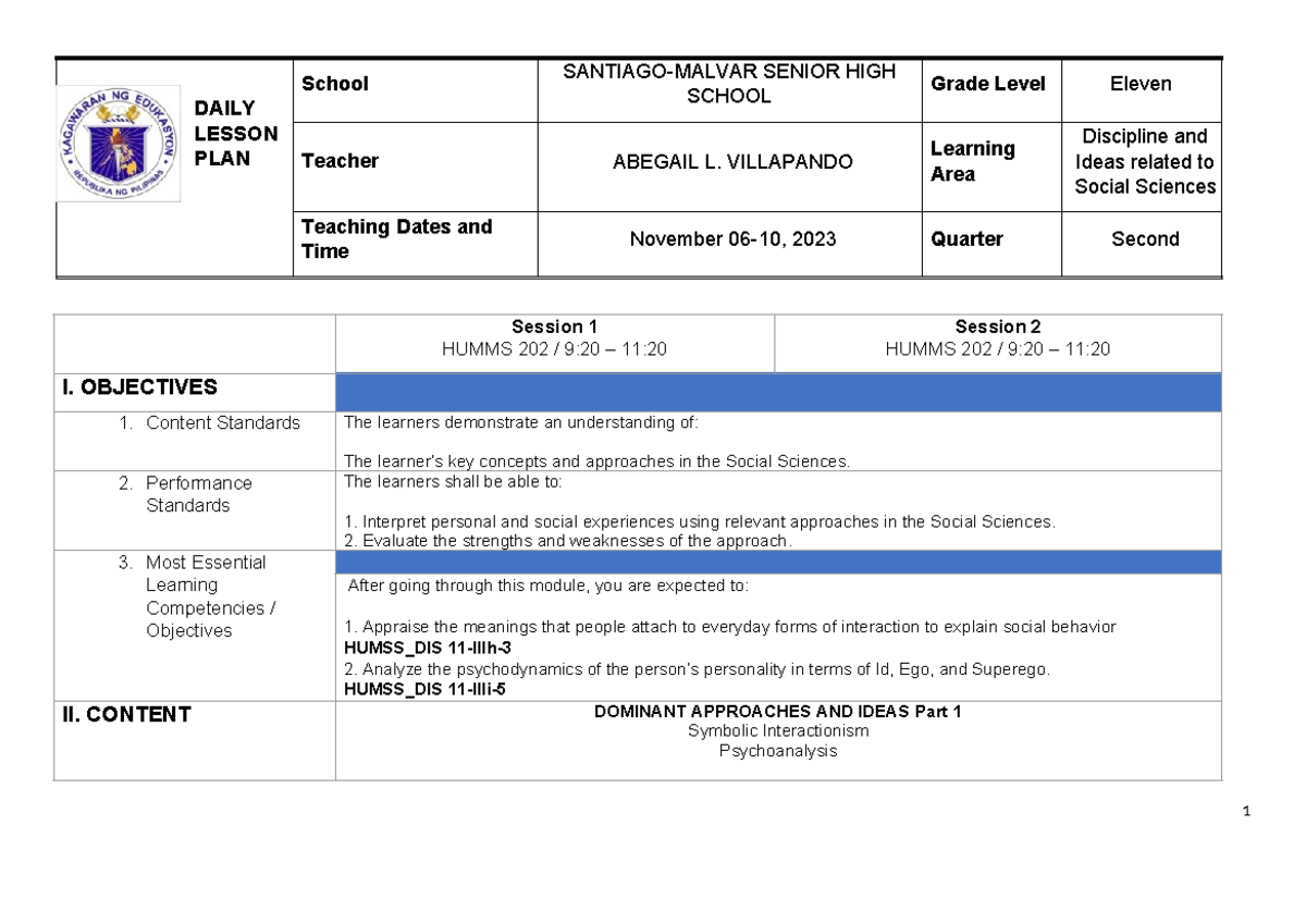 DLL-DISS-Q2-WEEK 1 - DLL - DAILY LESSON PLAN School SANTIAGO-MALVAR ...