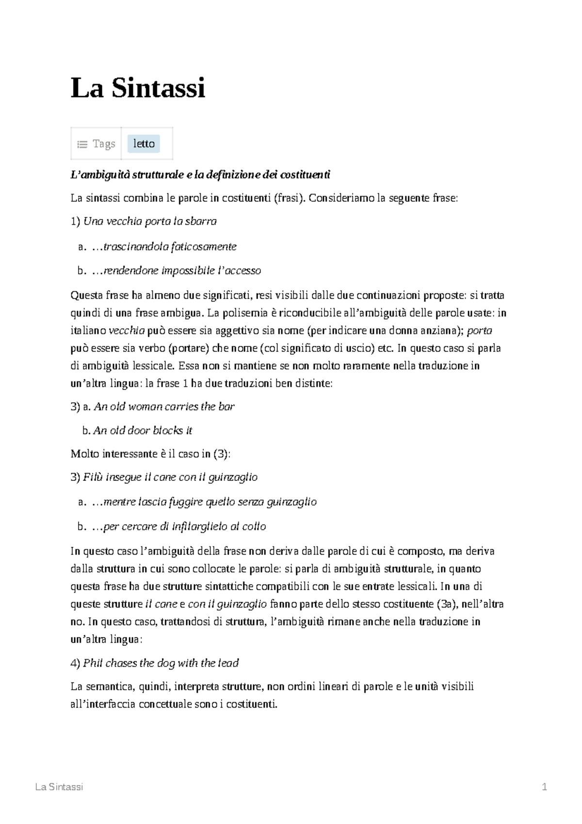 La Sintassi - La Sintassi Tags letto L’ambiguità strutturale e la ...