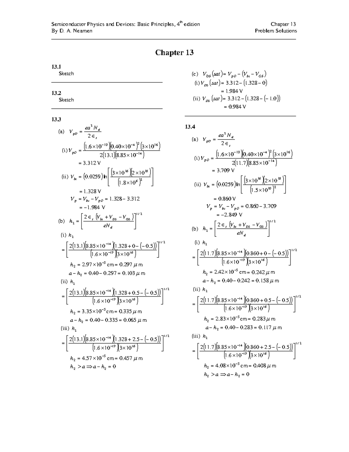 Chapter 13 - Semiconductor Physics and Devices: Basic Principles, 4 edition Chapter 13 By D. A ...