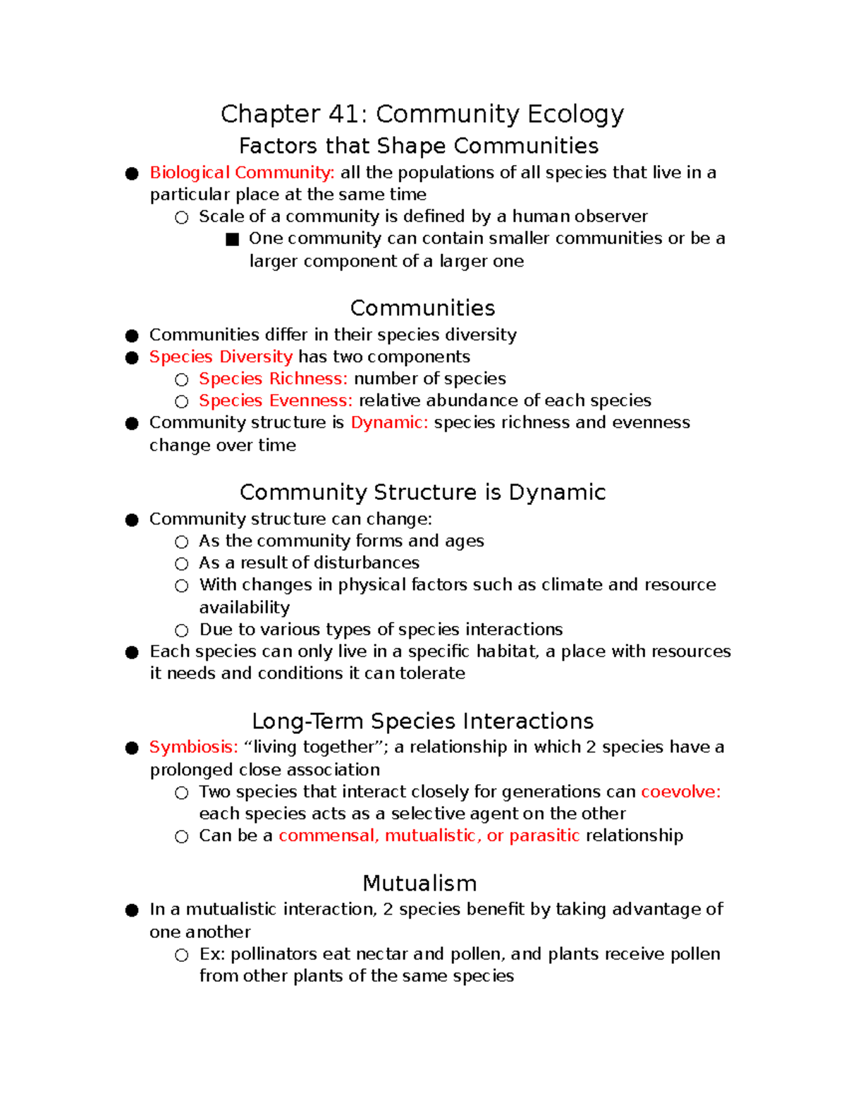 BIOL 101 Module 4 Lecture Notes Community Ecology - Chapter 41 ...