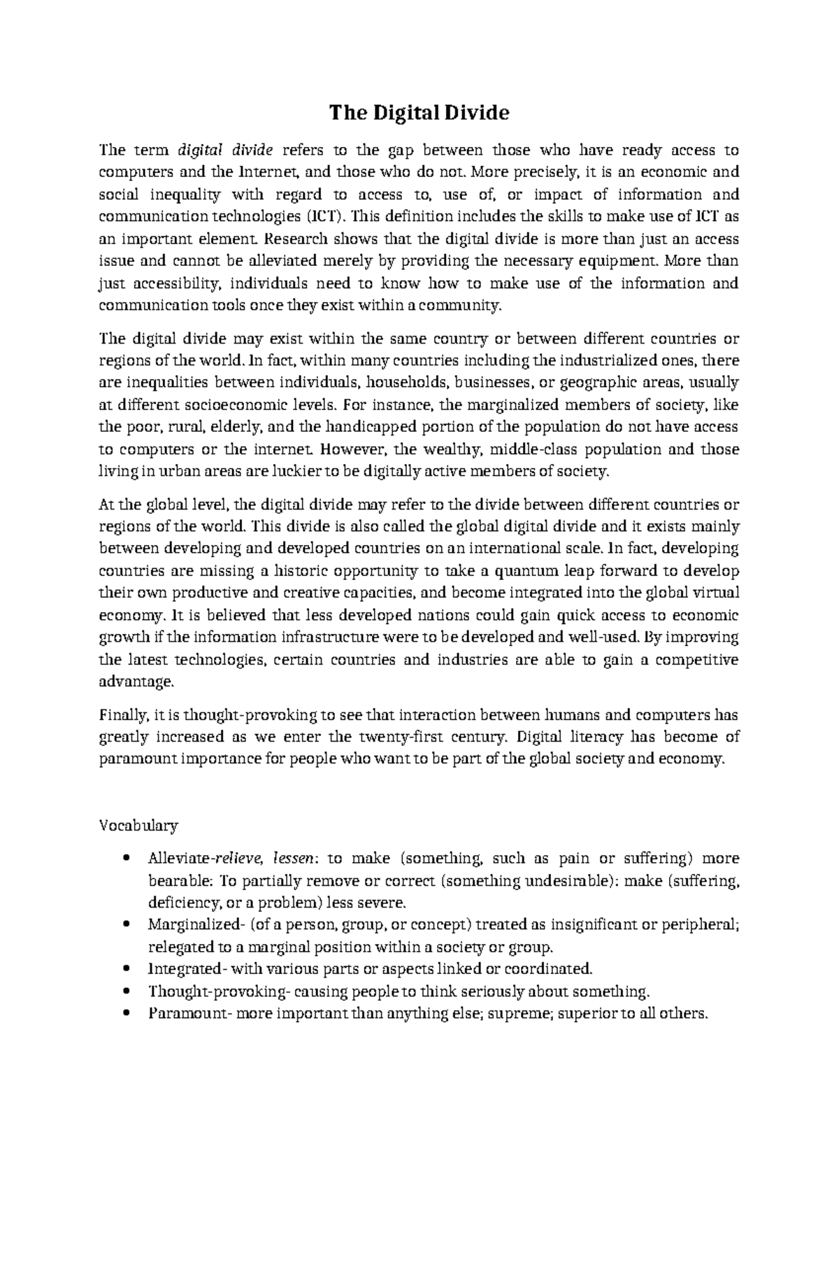 The-Digital-Divide - The Digital Divide The term digital divide refers ...