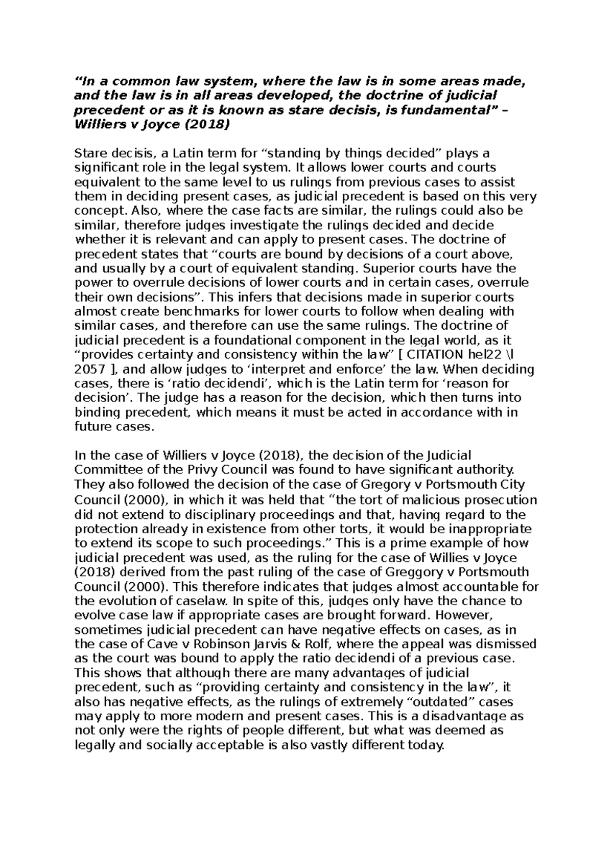 Formative courework - coursework on public law - “In a common law ...