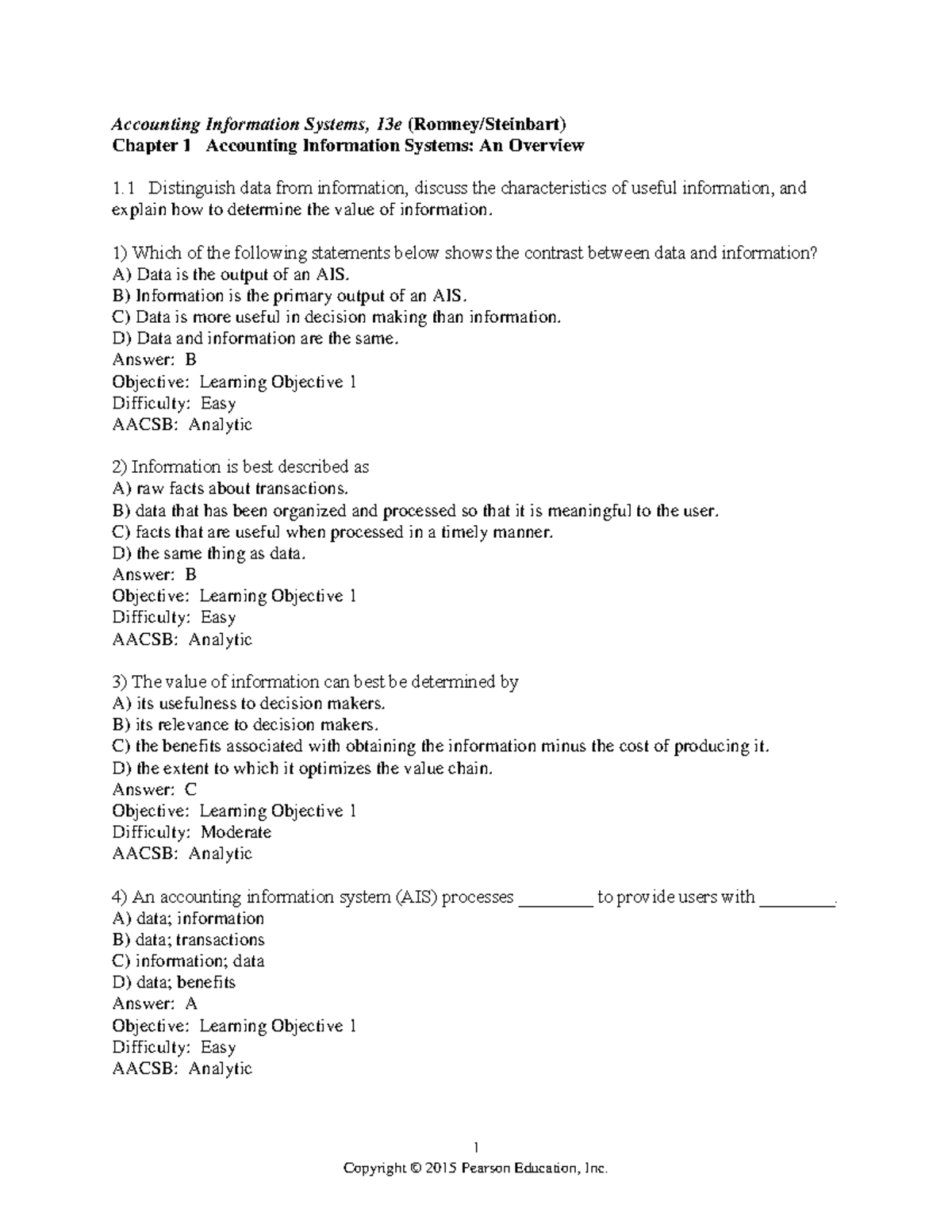 T.B AIS ch1-2 - Fhchv - 1 Accounting Information Systems, 13e (Romney ...