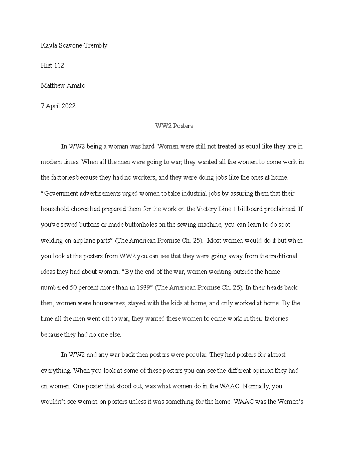 WW2 - The ww2 posters paper - Kayla Scavone-Trembly Hist 112 Matthew ...