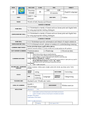RPH YEAR 4 - WEEK 1 - Daily Lesson Plan - ENGLISH YEAR 4 DAY Monday ...