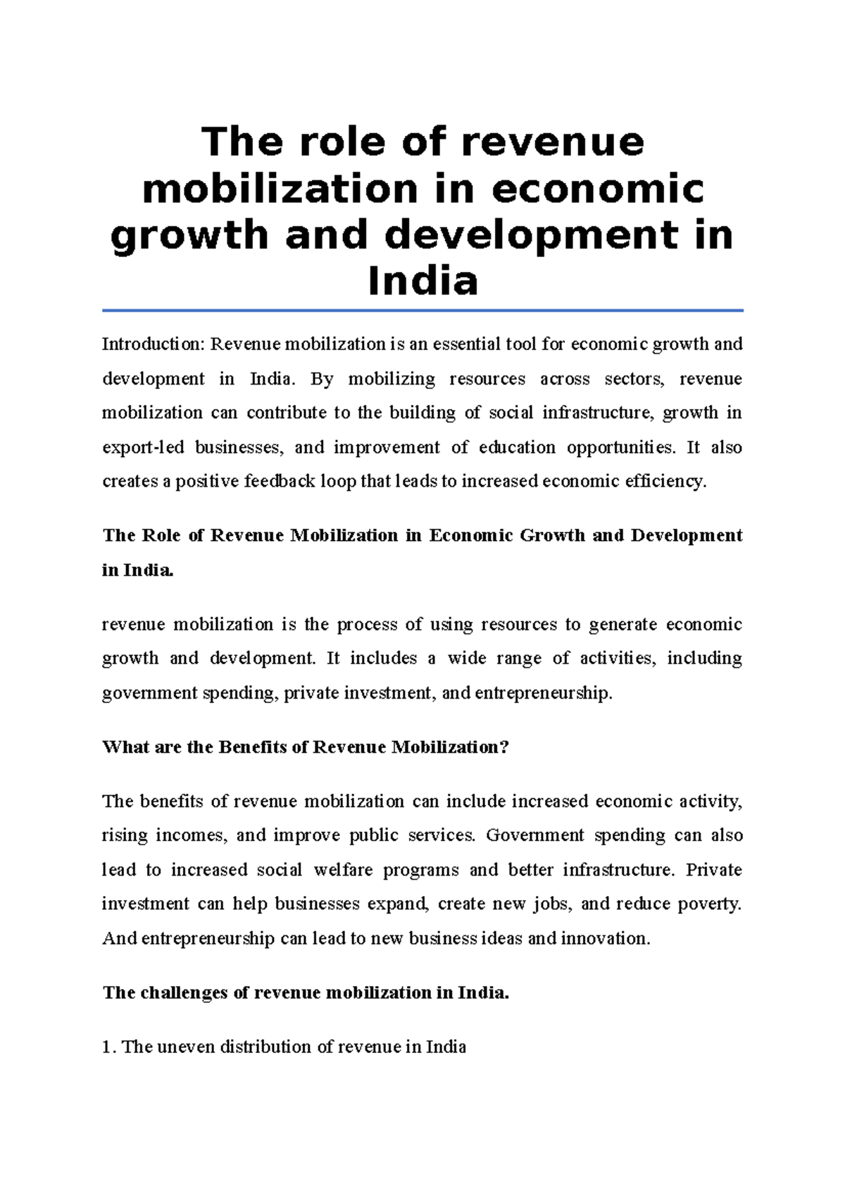 The role of revenue mobilization in economic growth and development in ...