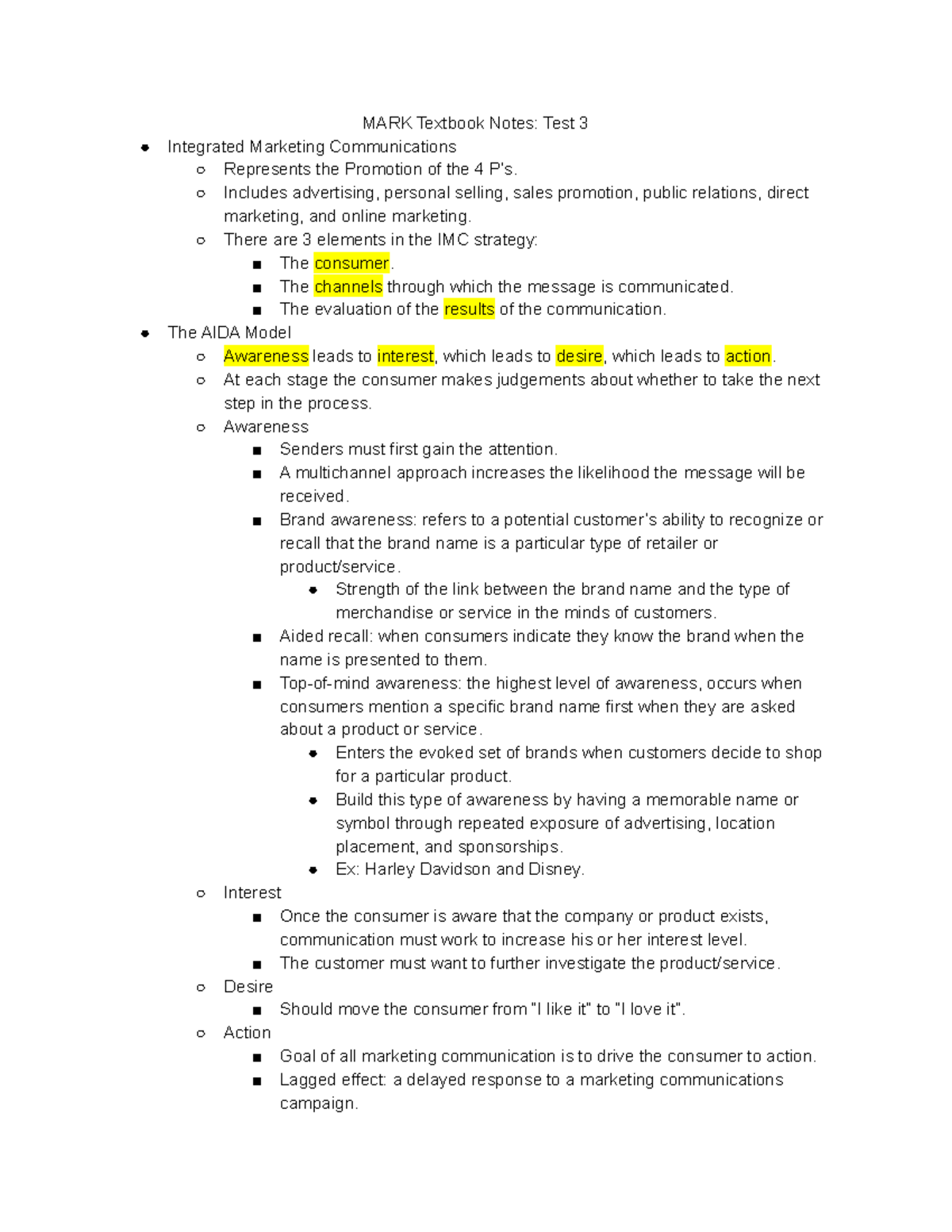 MARK Textbook Notes Test 3 - Includes advertising, personal selling ...