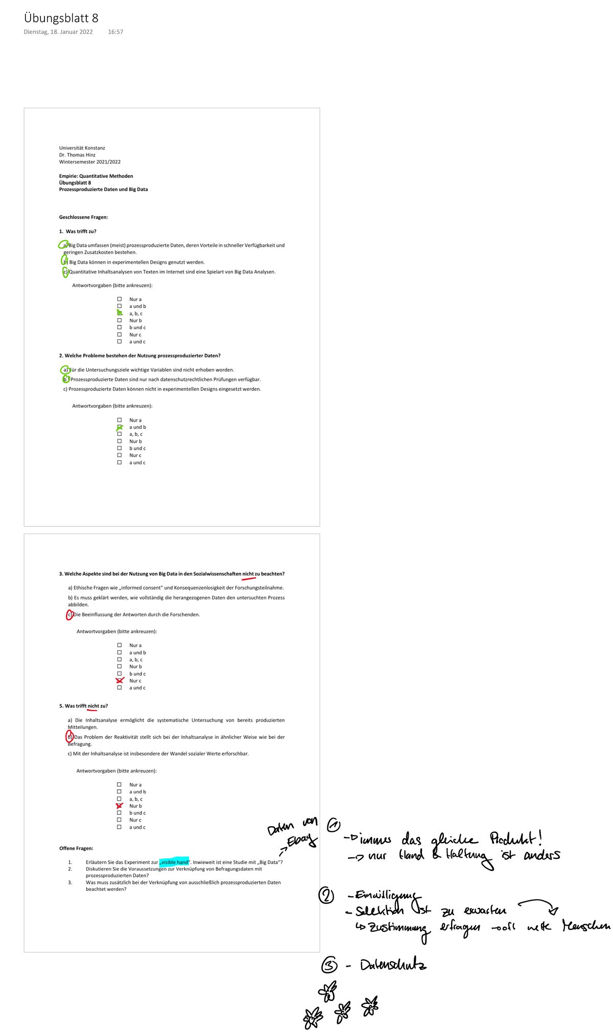 Notizen Übungsblatt 8 - Empirie: Quantitative Methoden - Übungsblatt Dienstag, 18. Januar 2022 ...
