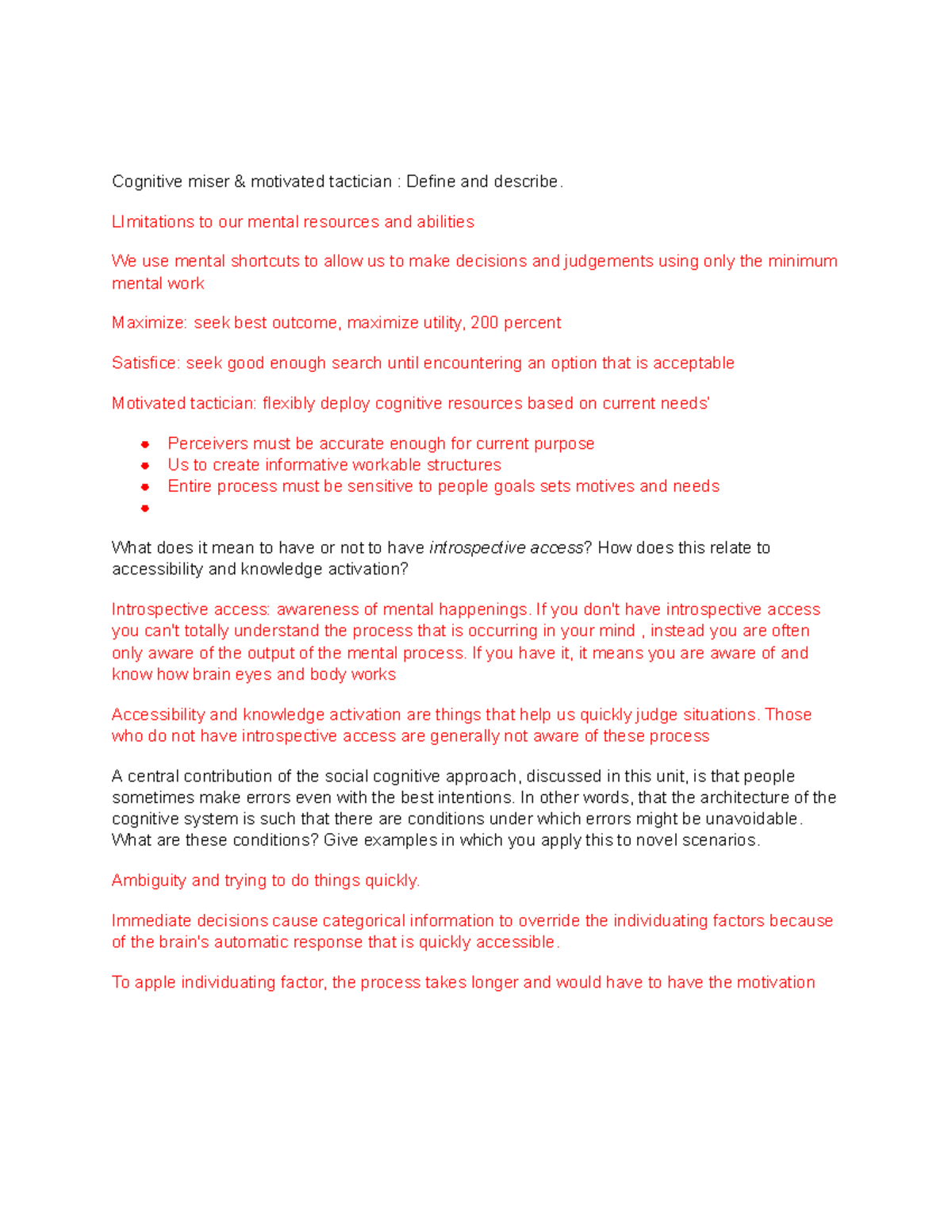 235 Study Guide - Cognitive miser & motivated tactician : Define and ...