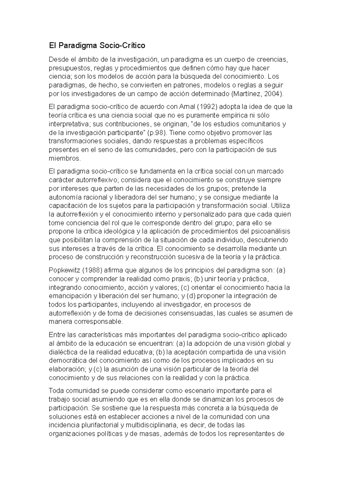 Paradigma socio-critico - El Paradigma Socio-Crítico Desde el ámbito de ...