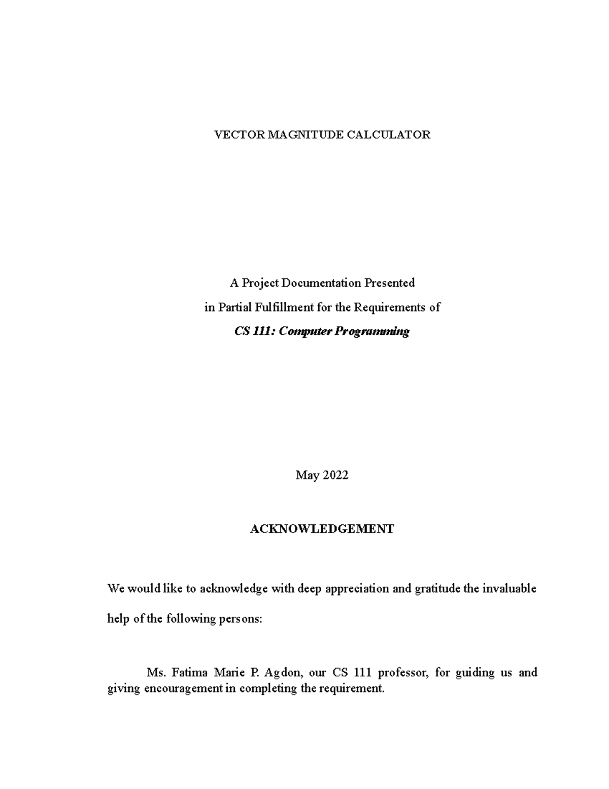 CS111 - Documentation-final - VECTOR MAGNITUDE CALCULATOR A Project ...