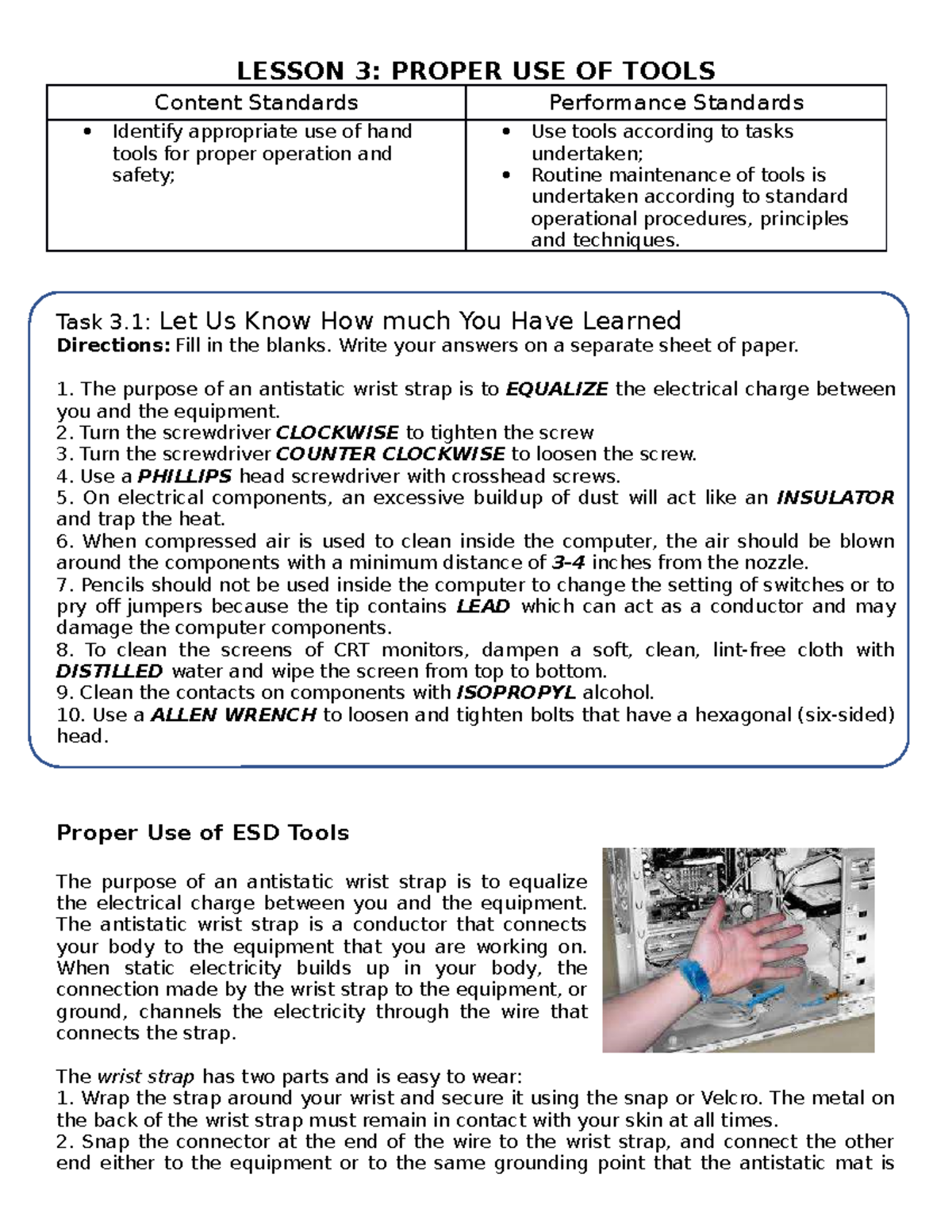 Computer System Servising ICT 201 - LESSON 3: PROPER USE OF TOOLS ...