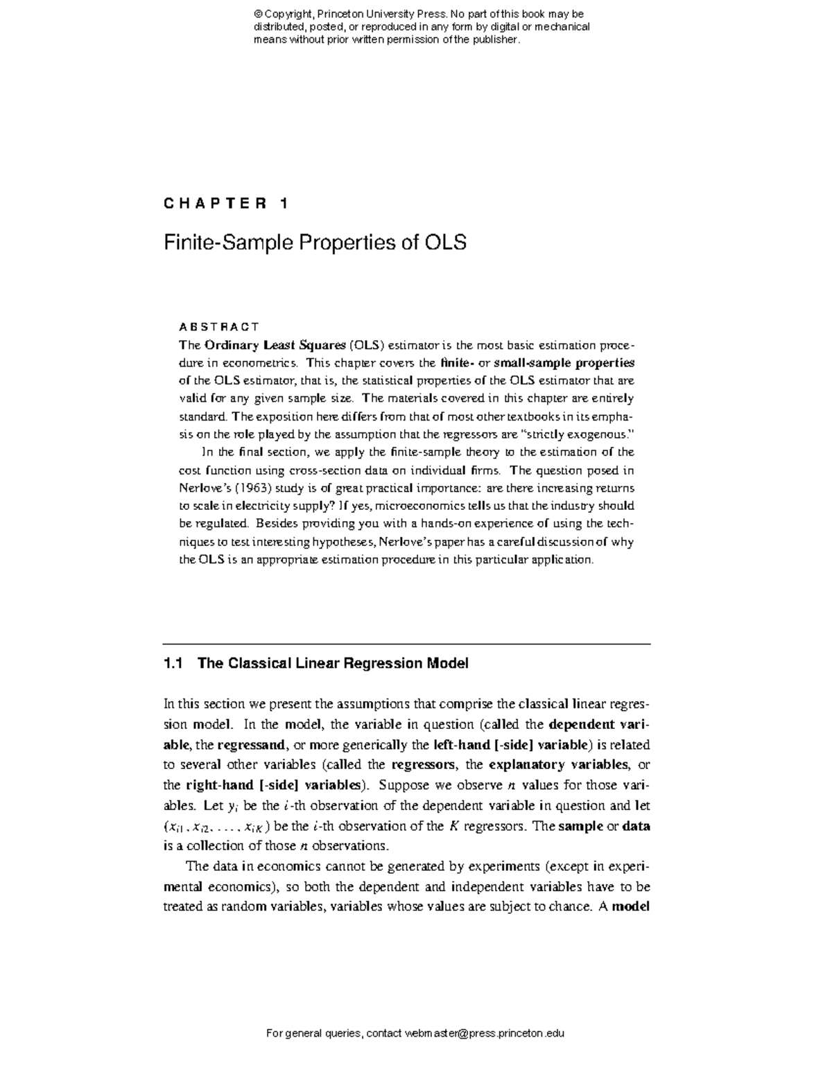 Econometrics, Princeton University Press - C H A P T E R 1 Finite-Sample Properties of OLS A B S ...