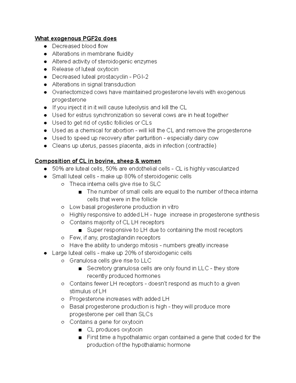 ANSC EXAM 2 Study Guide 2 - What exogenous PGF2α does Decreased blood ...