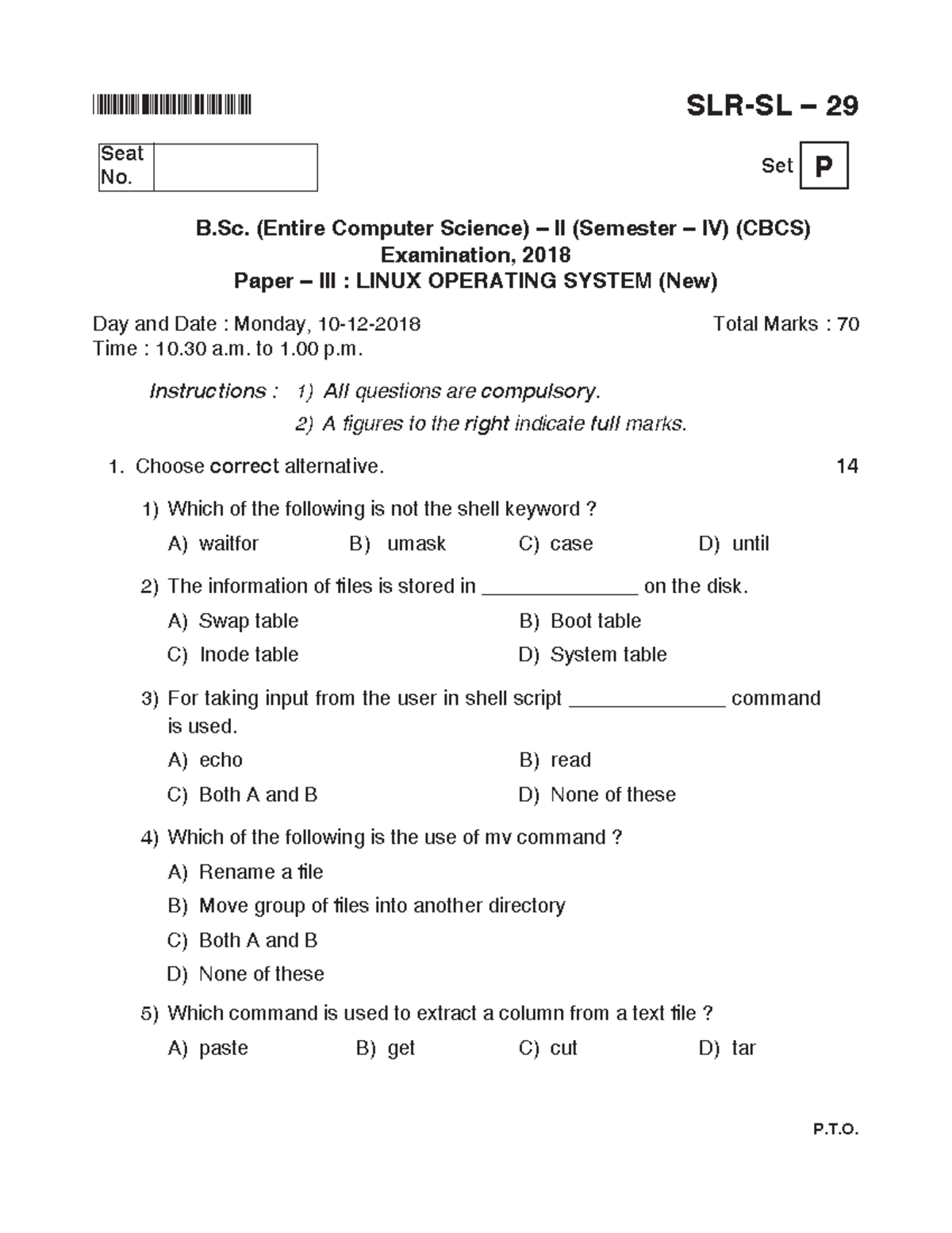 Linux 2018 Question paper - SLRSL29 SLR-SL – 29 B. (Entire Computer ...