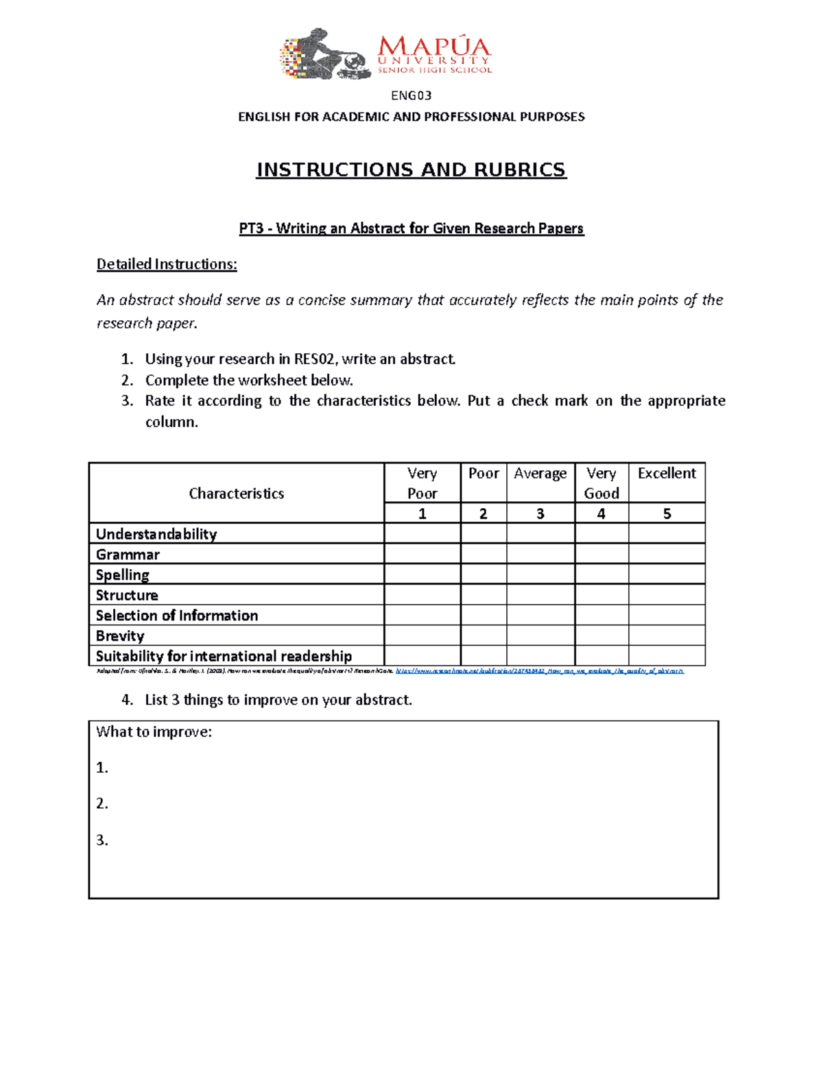 PT3 - Writing an Abstract for Given Research Papers - ENGLISH FOR ...