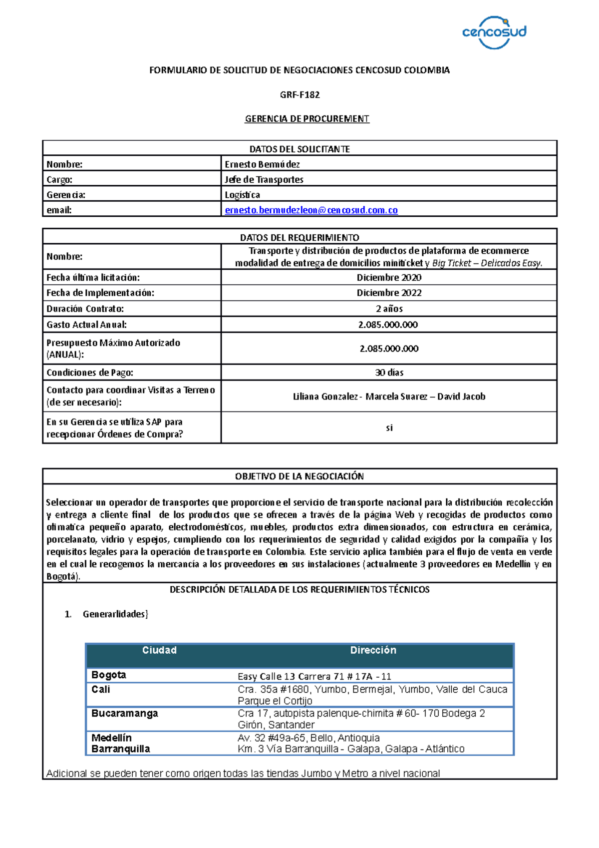 FSN Transporte ecommerce Cencosud 2022 - FORMULARIO DE SOLICITUD DE ...
